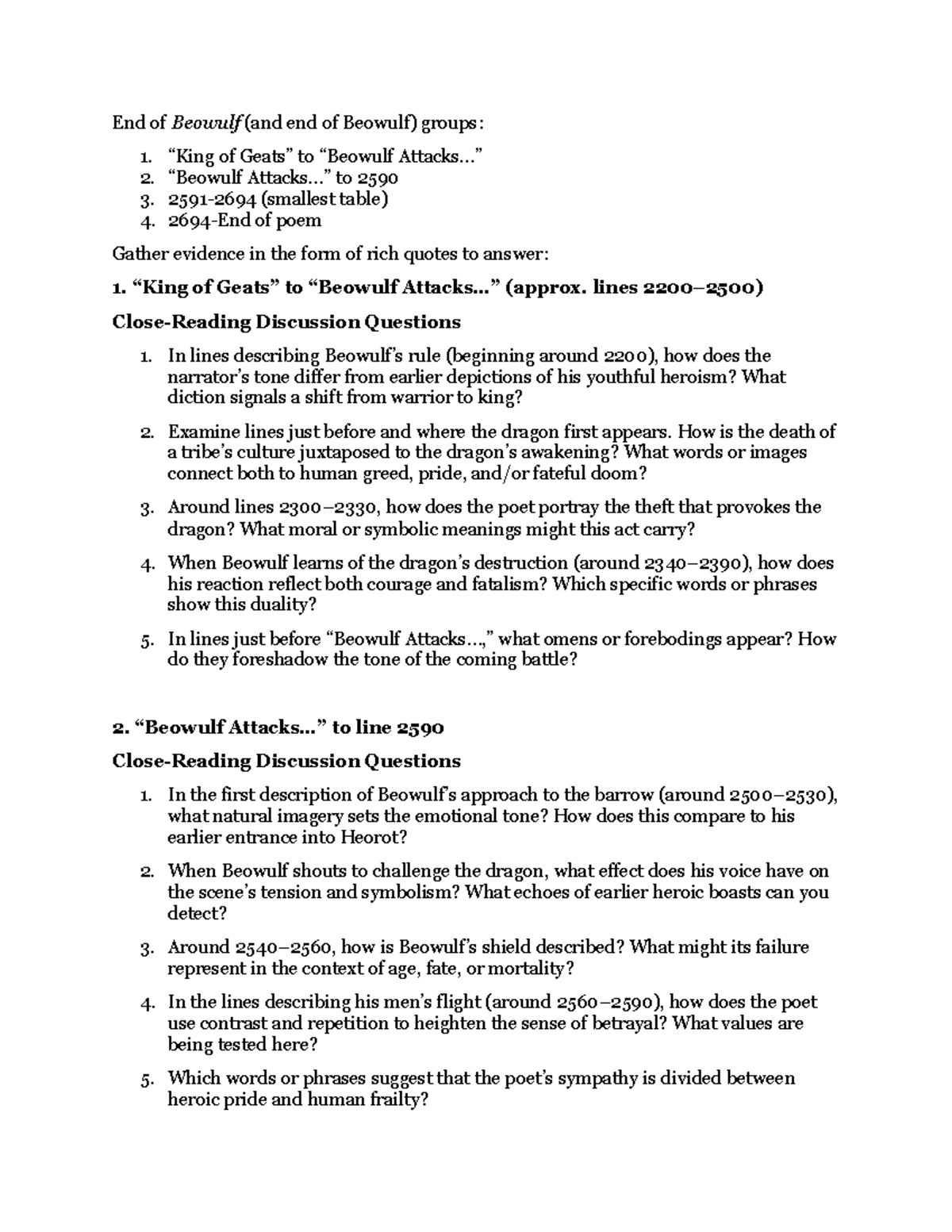 End of Beowulf (ENG 101) - Group Discussion Notes and Analysis - Studocu