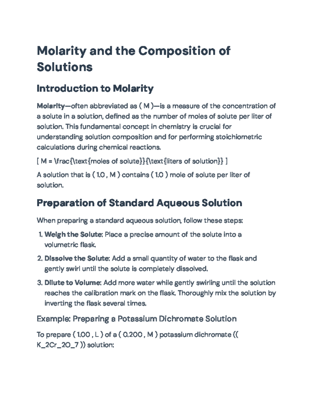 Molarity and Solution Composition: A Comprehensive Guide - Molarity and ...