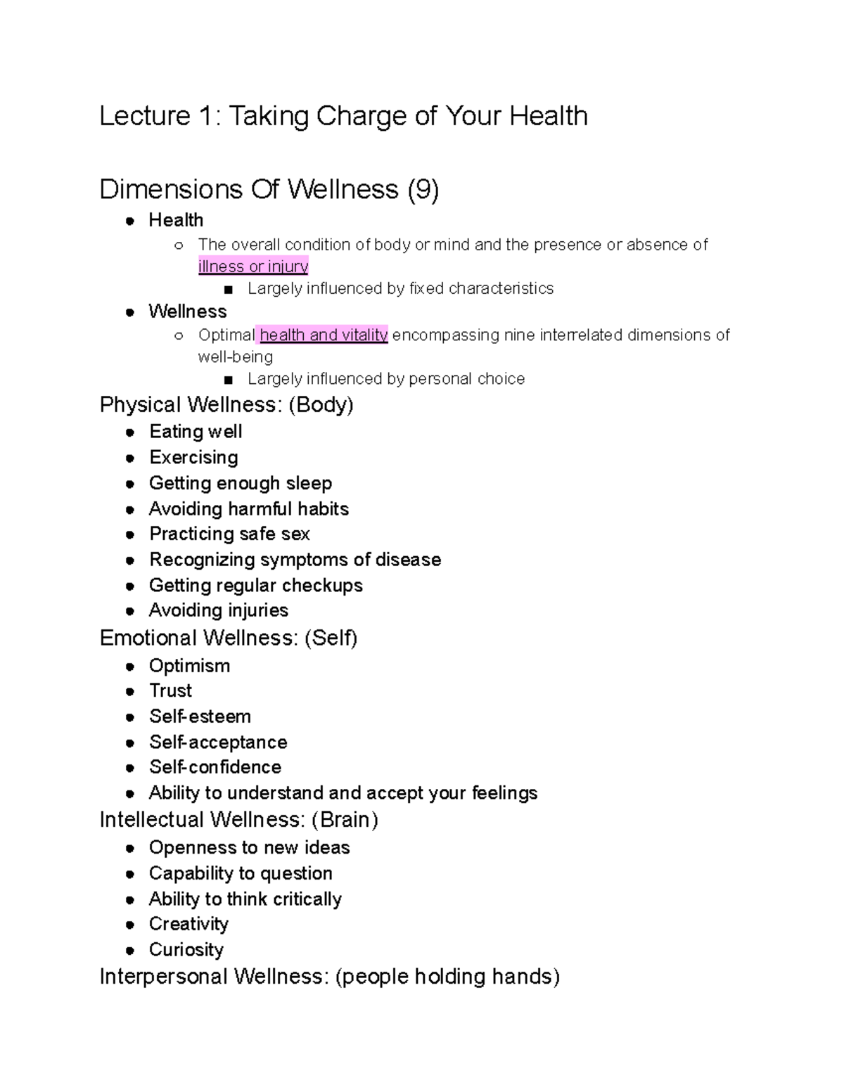 Health and Consumer Science 101: Wellness Dimensions & Strategies - Studocu