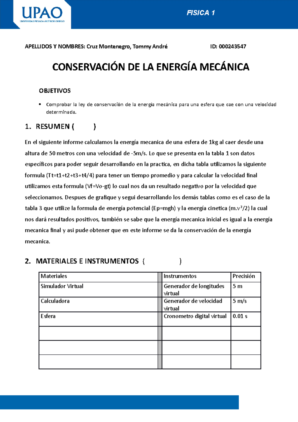 Informe 06 Conservacion DE LA Energia Mecanica - Física - UPAO - Studocu