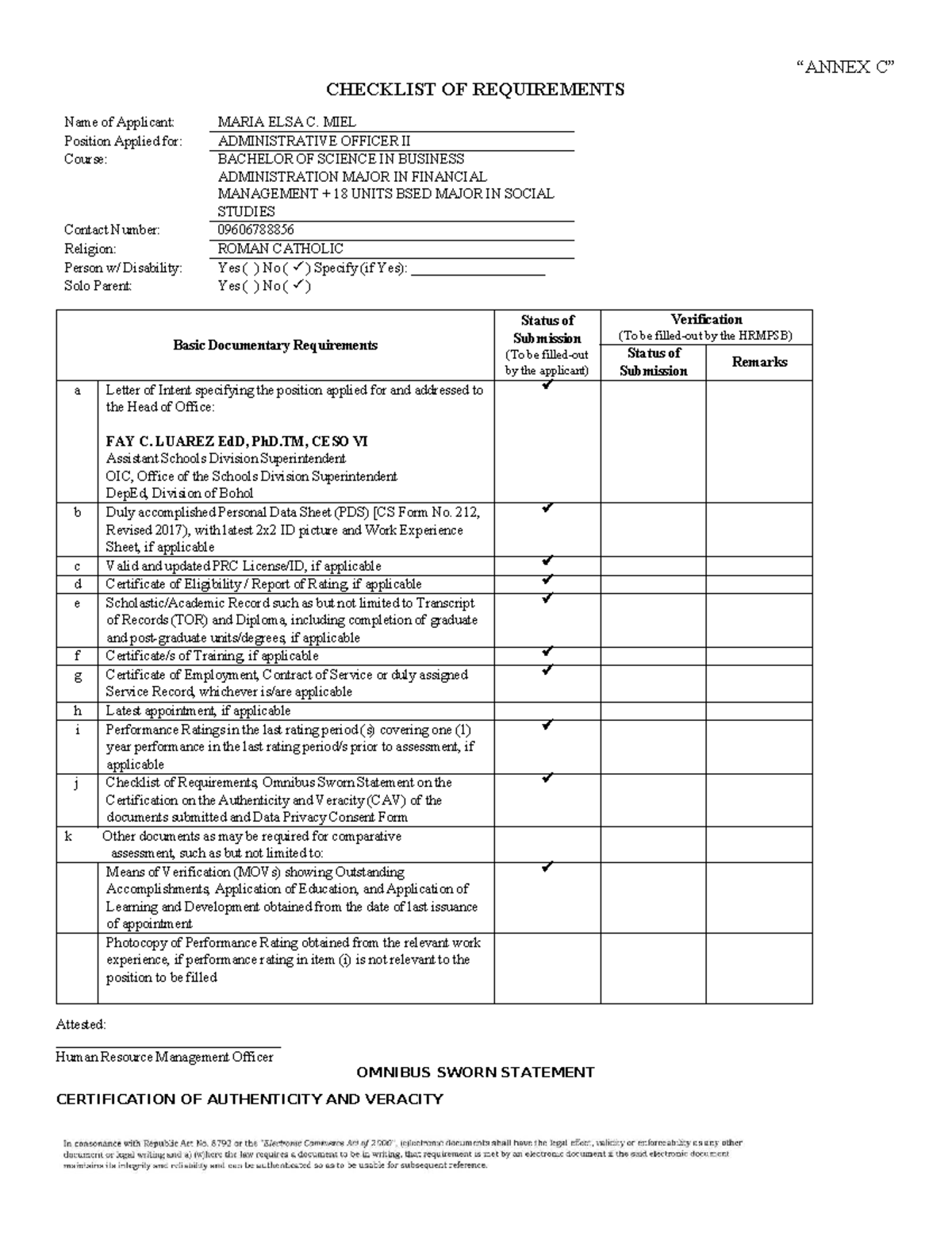 Checklist of Requirements for Admin Officer II Position - BSED - Studocu