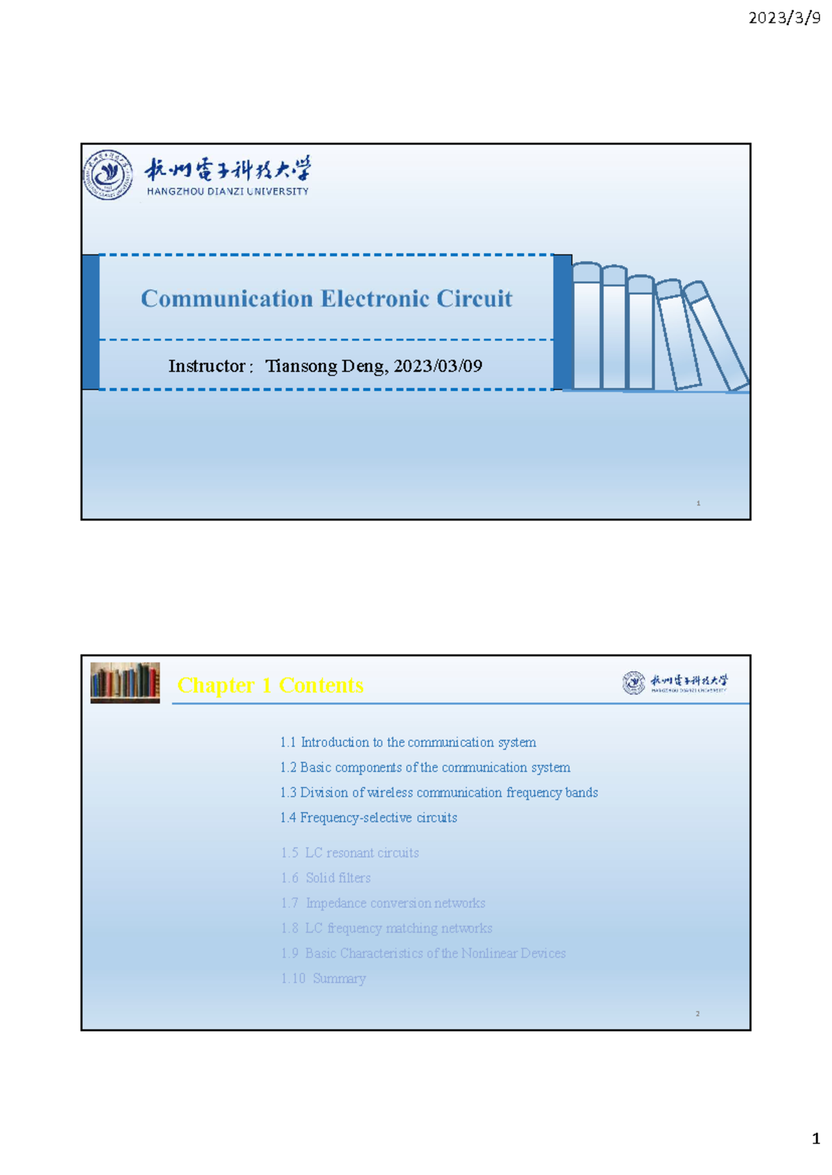 Electronic Communication Circuits: Chapter 1 Overview (Course Code ...