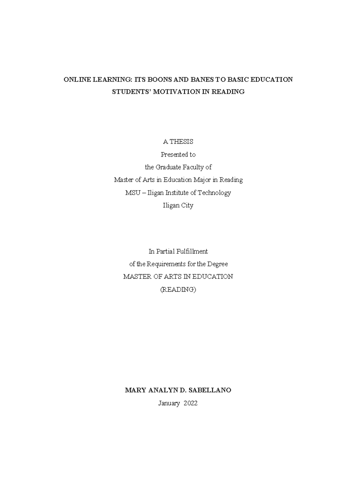 **MAED 2022 Thesis: Online Learning's Impact on Reading Motivation ...