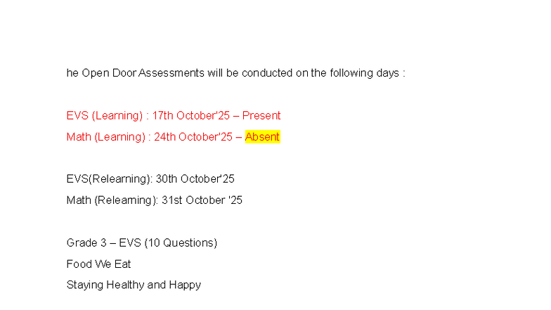 Grade 3 EVS & Math Open Door Assessments - October 2023 - Studocu