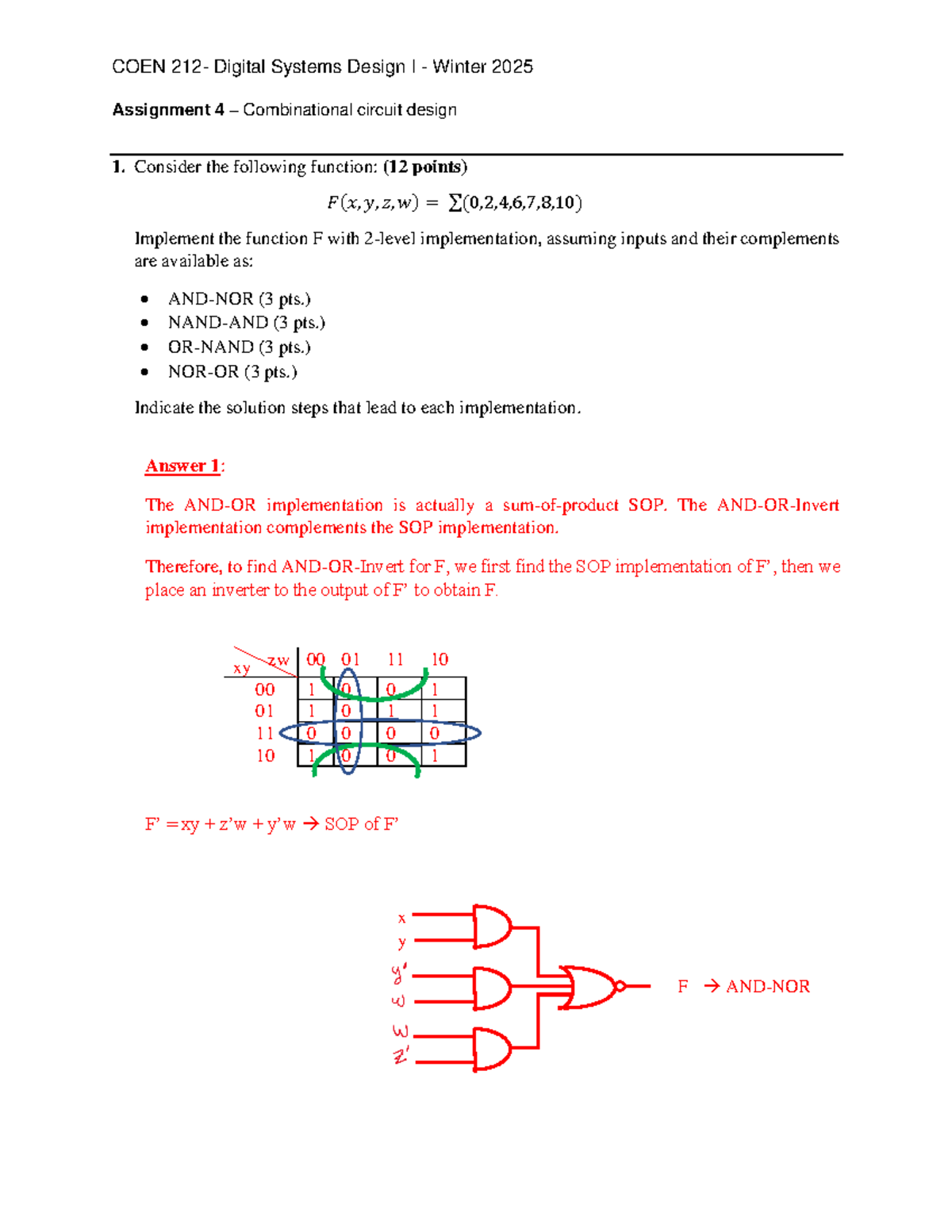 COEN Digital Systems Design I Winter 2025 Assignment 4: Combinational ...