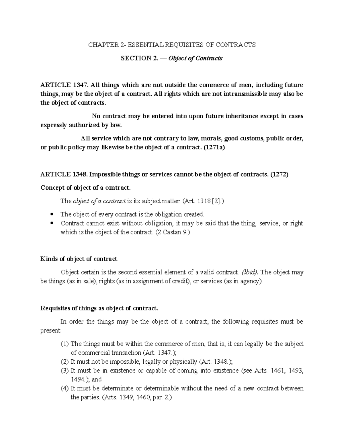 Chapter 2 Sec 2: Understanding the Object of Contracts - Studocu