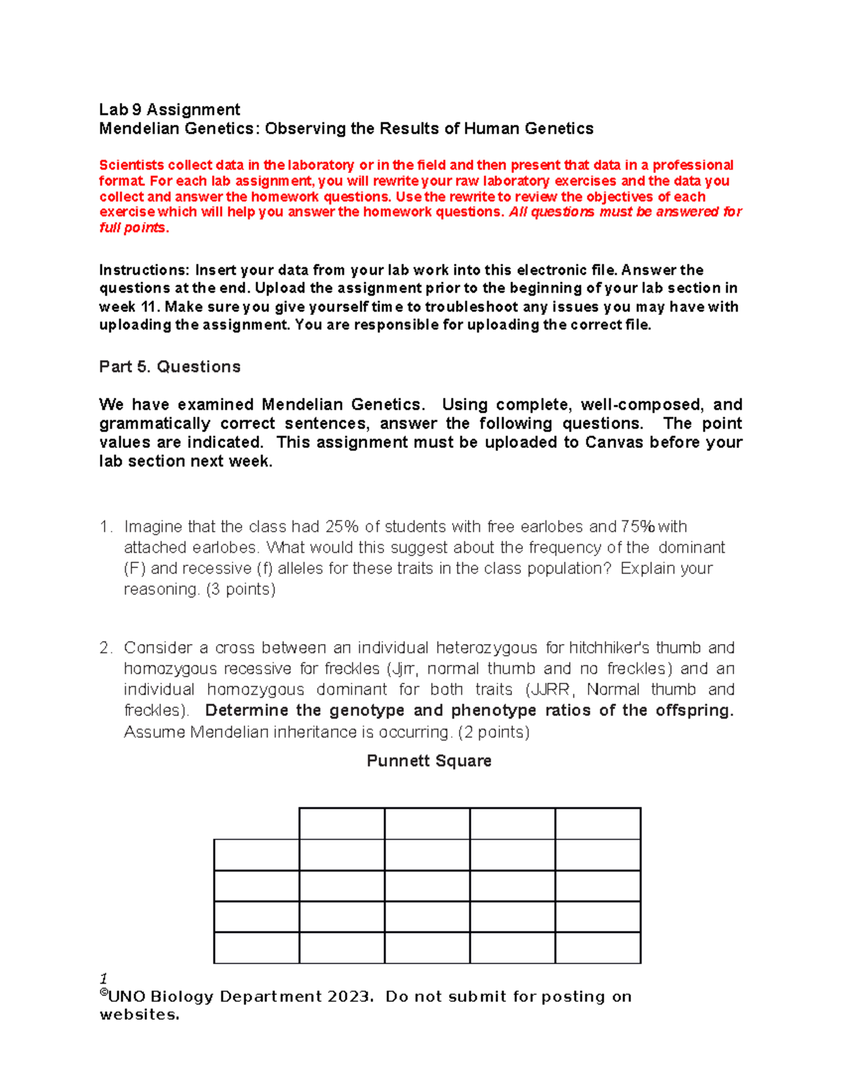 Lab 9 Assignment: Mendelian Genetics Analysis Sp23 - Studocu