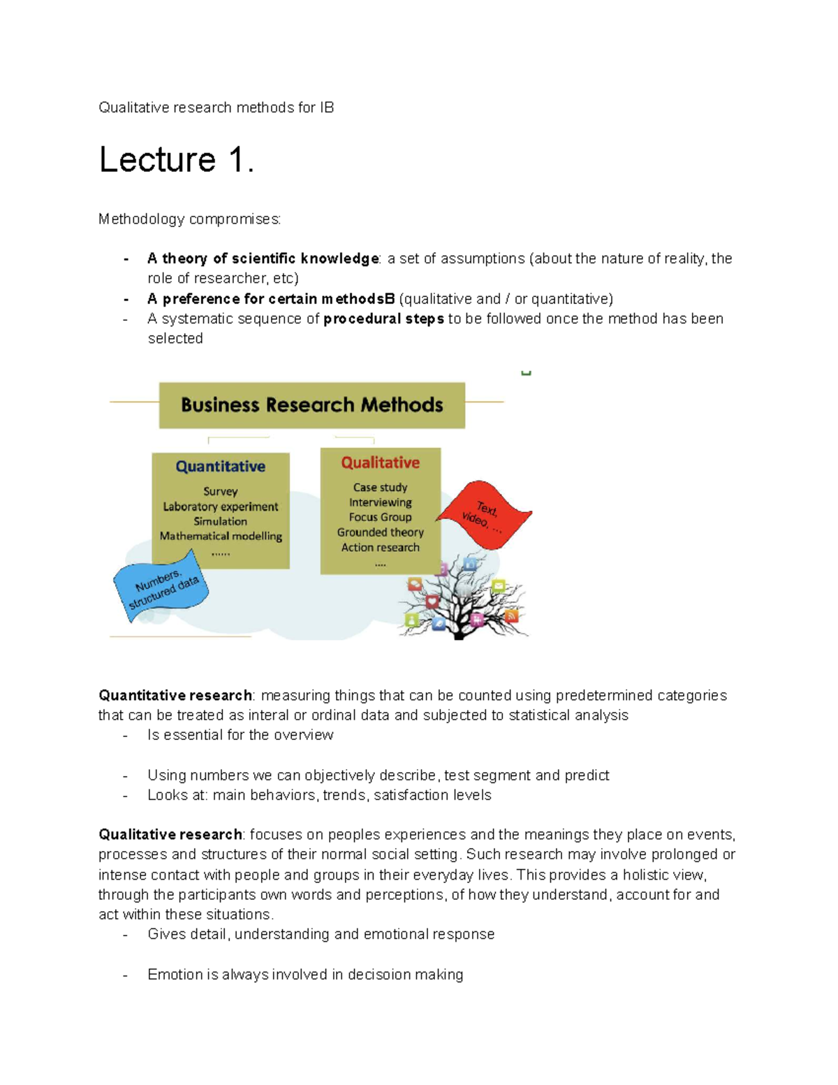 Qualitative Research Methods for IB: Lecture 1 Overview - Studeersnel