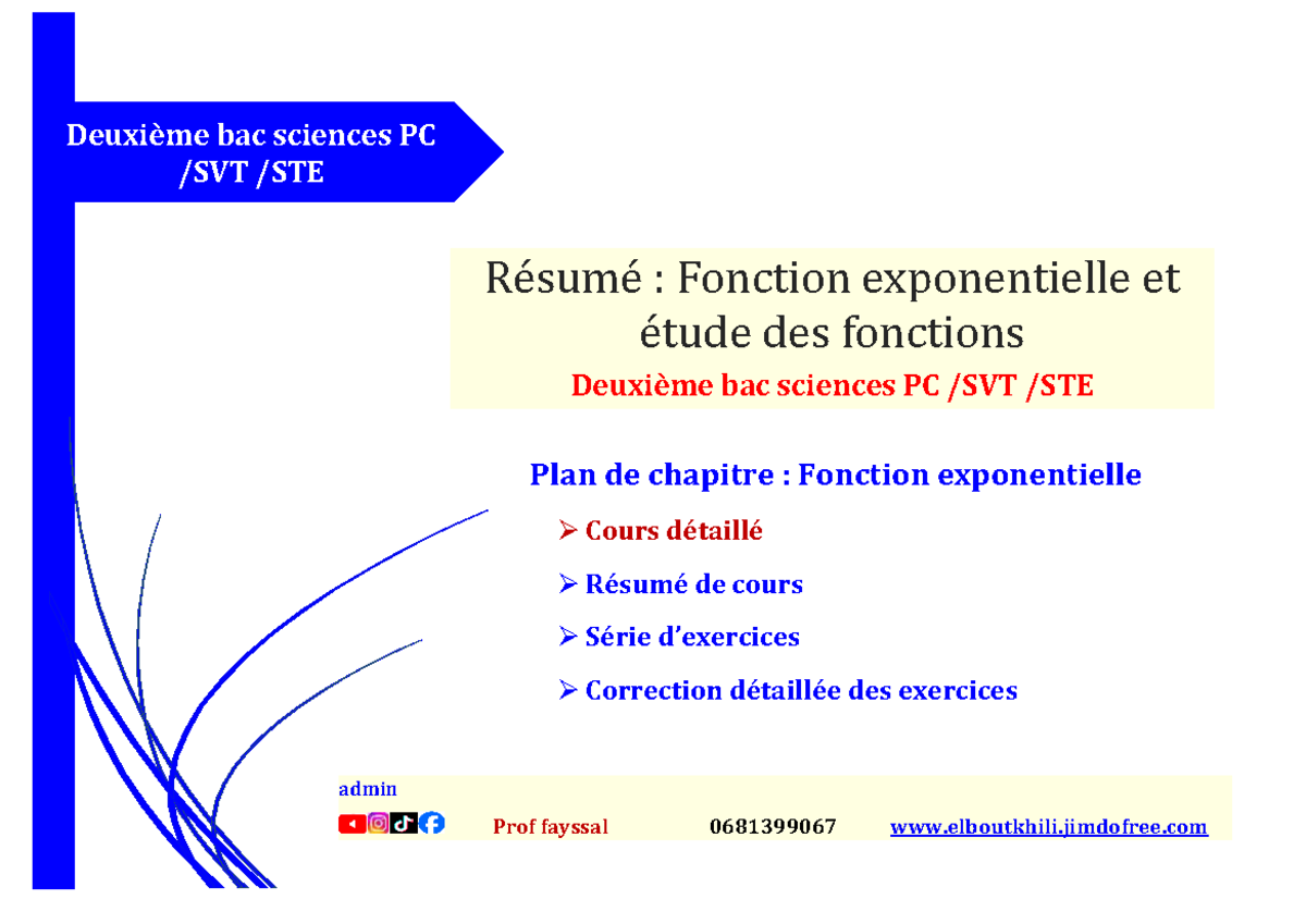 Résumé du Cours 7 - Fonction Exponentielle - 2BAC Sciences PC/SVT/STE ...