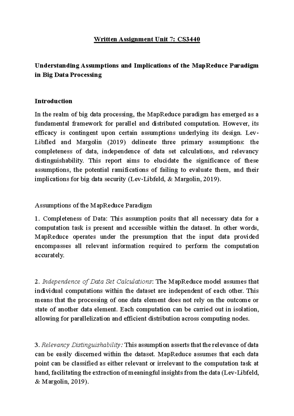 Understanding Assumptions of MapReduce in Big Data Processing - CS3440 - Studocu