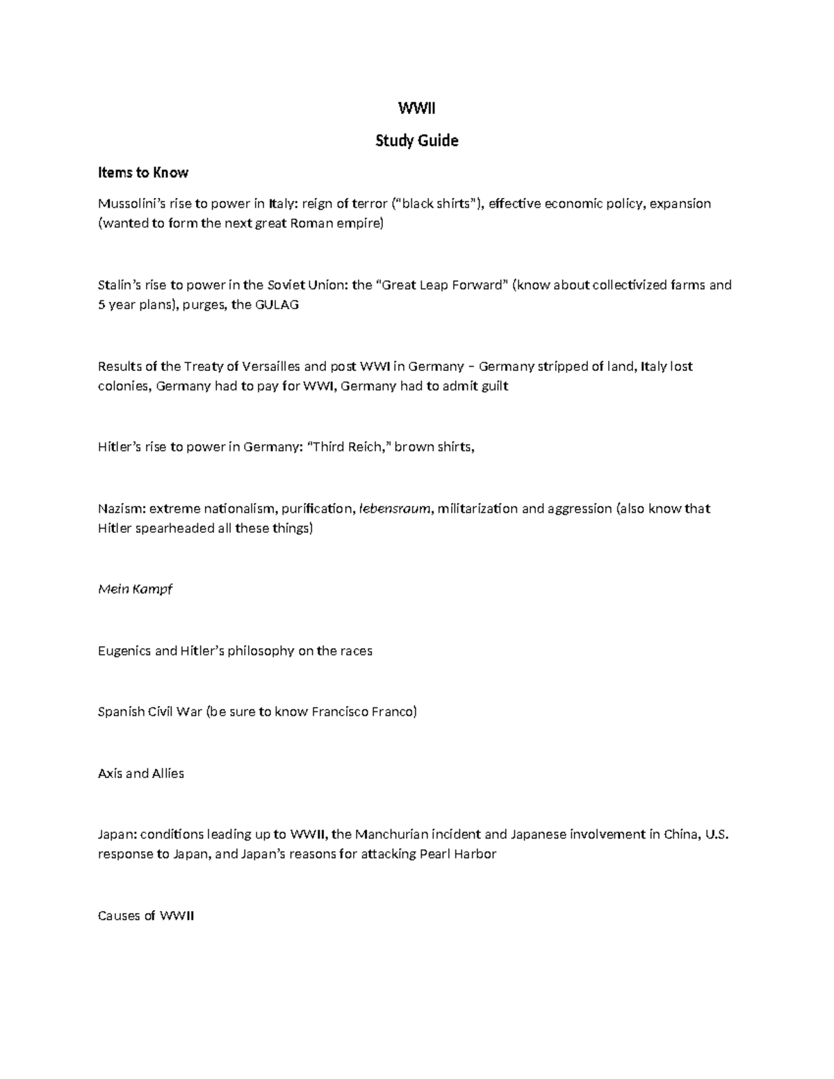 WWII Study Guide: Key Events and Concepts for Exam Prep - Studocu