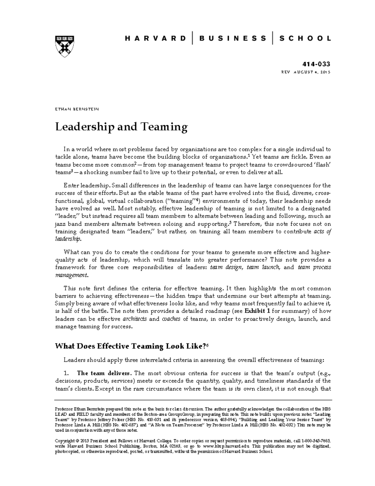 Leadership & Teaming: A Guide to Effective Team Dynamics (HBS No. 4 1 4 ...