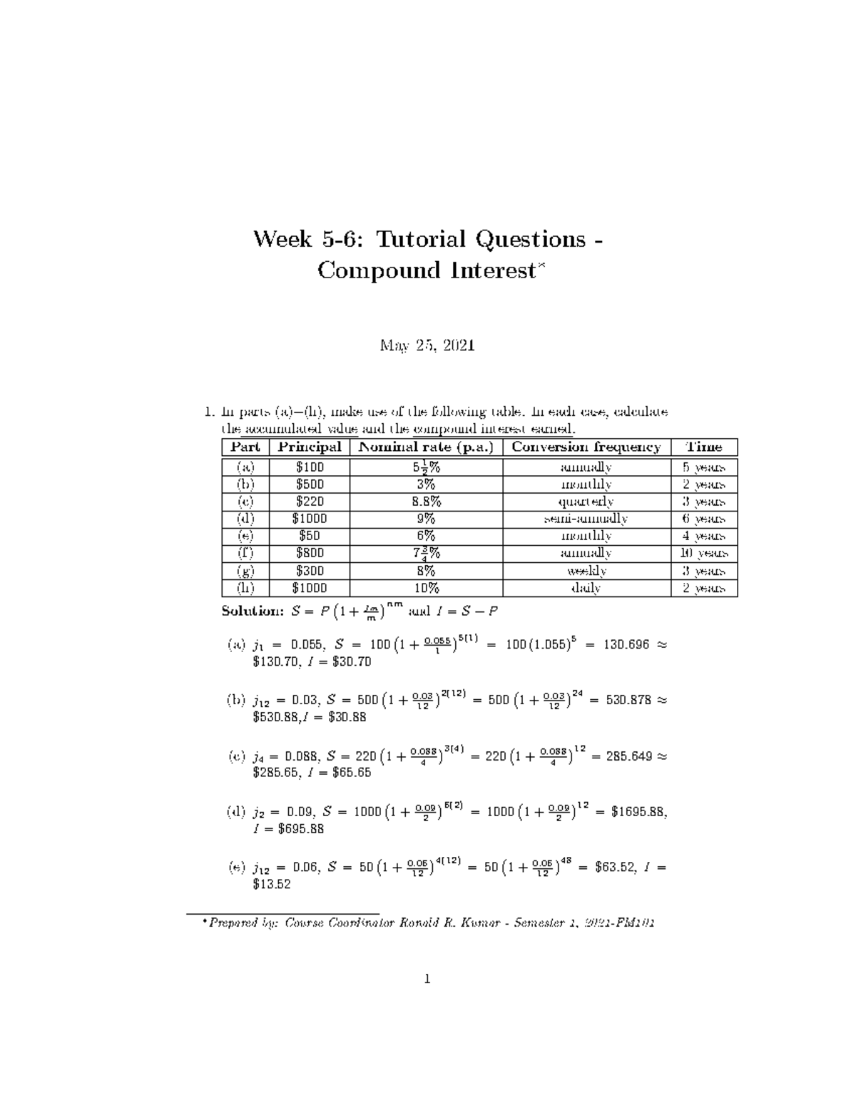 Tutorial WK5 Questions & Solutions on Compound Interest - Studocu