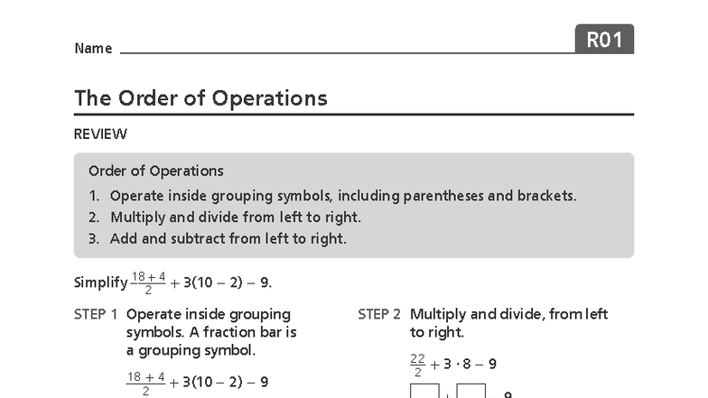R01 Order of Operations & Evaluating Expressions REVIEW - Studocu