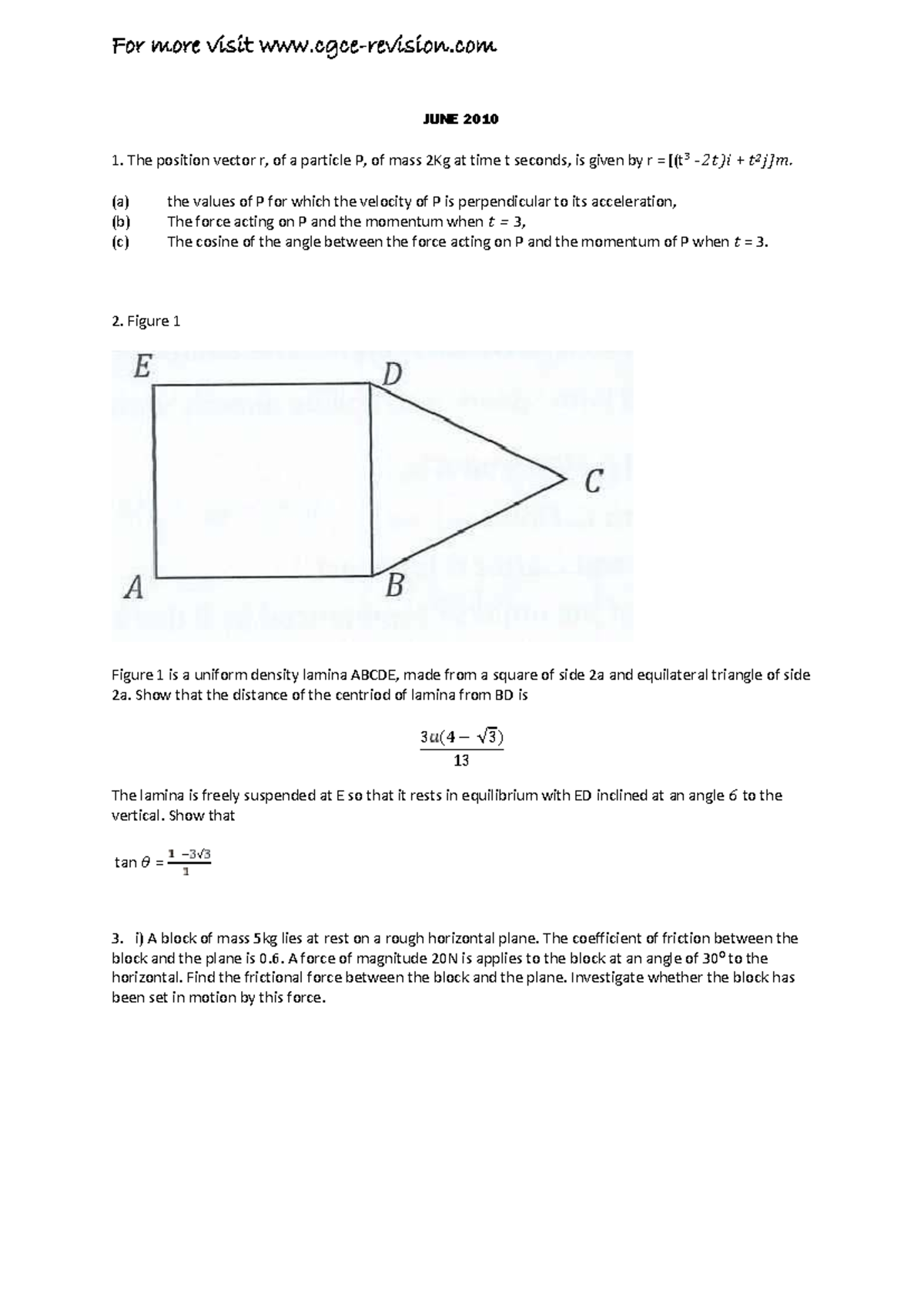 JUNE 2010 MATH MECH - Particle Dynamics and Forces Analysis - Studocu
