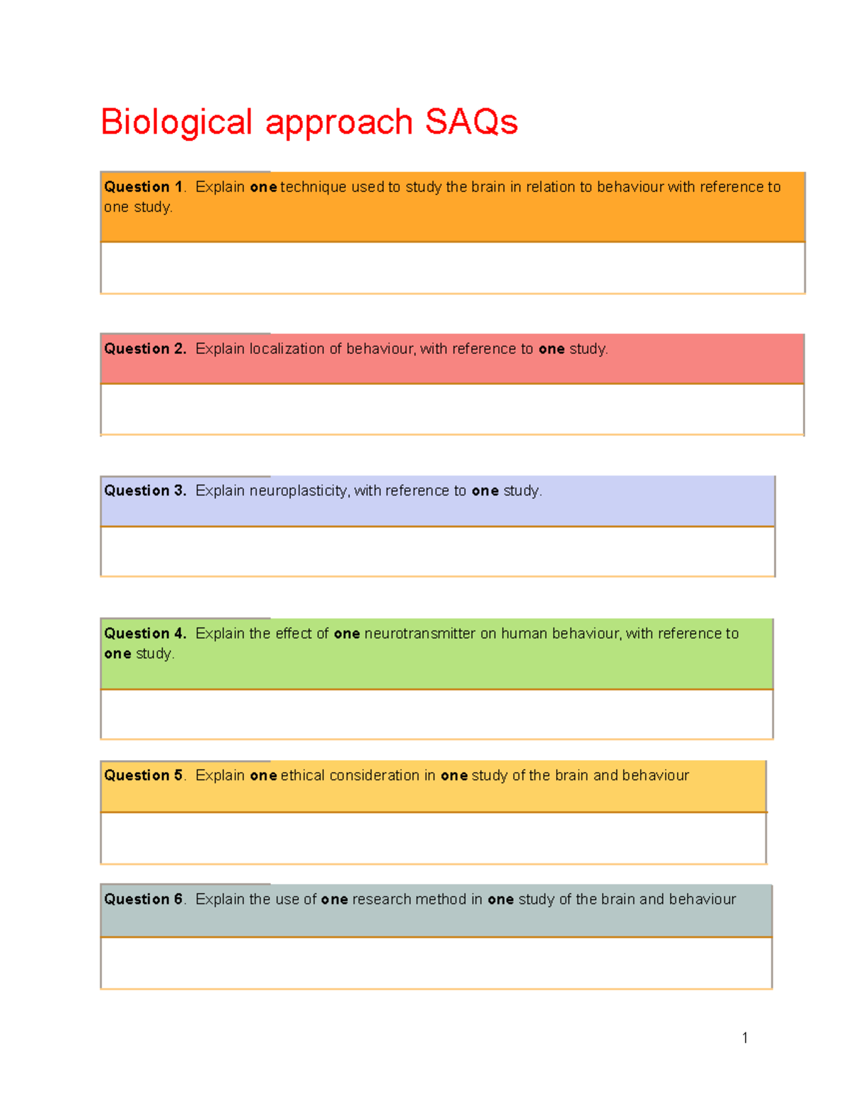 SAQ Study Guide: Sample Questions for Biological, Cognitive, and ...