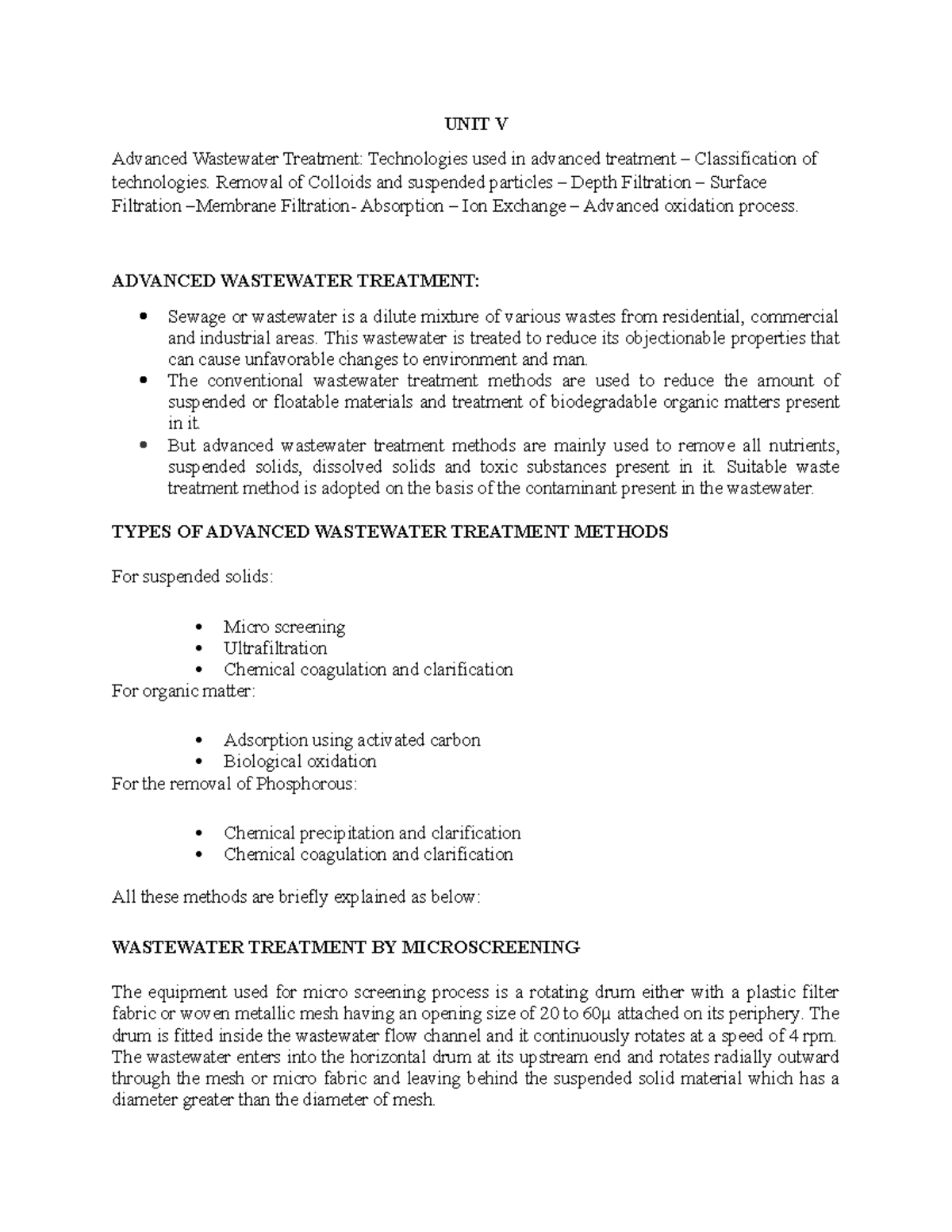 WEM UNIT 5 - Advanced Wastewater Treatment Technologies and Methods ...