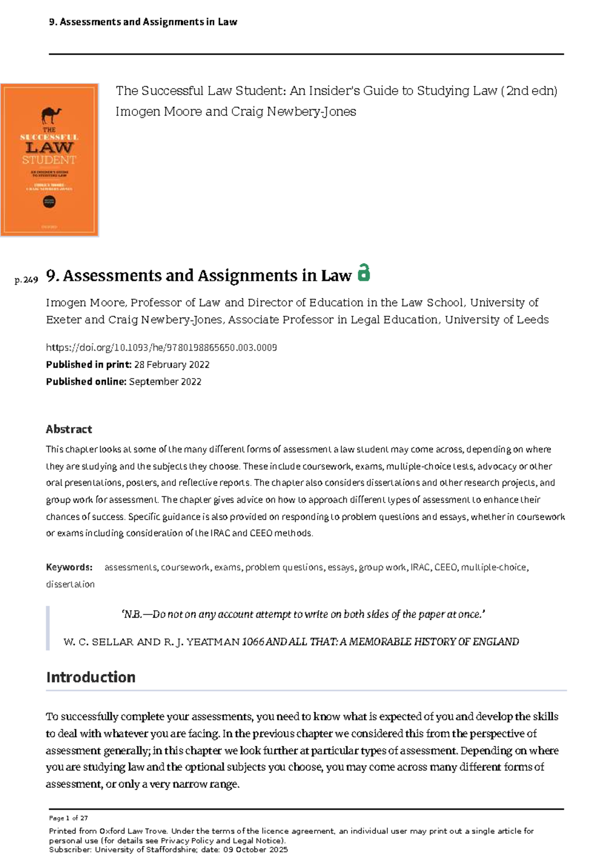 9. Assessments and Assignments in Law: A Guide for Success - Studocu