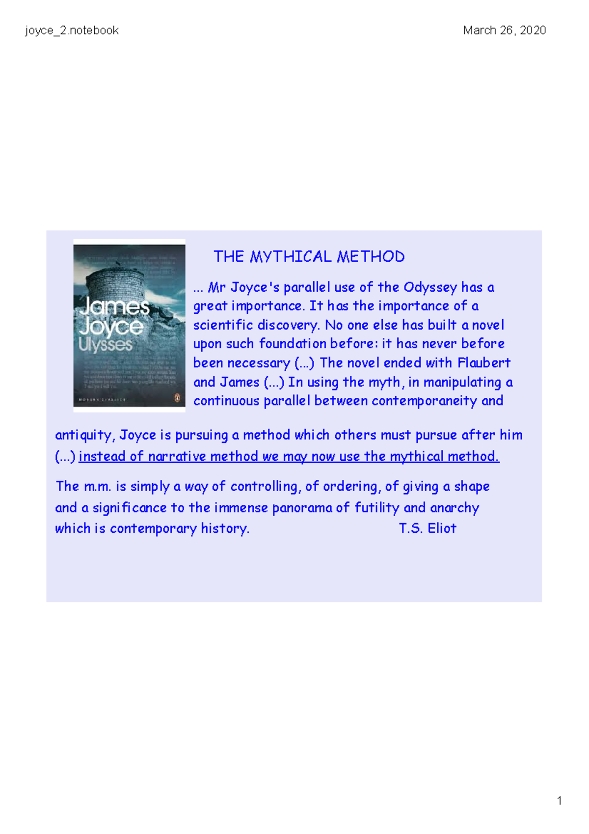 Joyce's Ulysses: The Mythical Method and Structure Analysis - Studocu