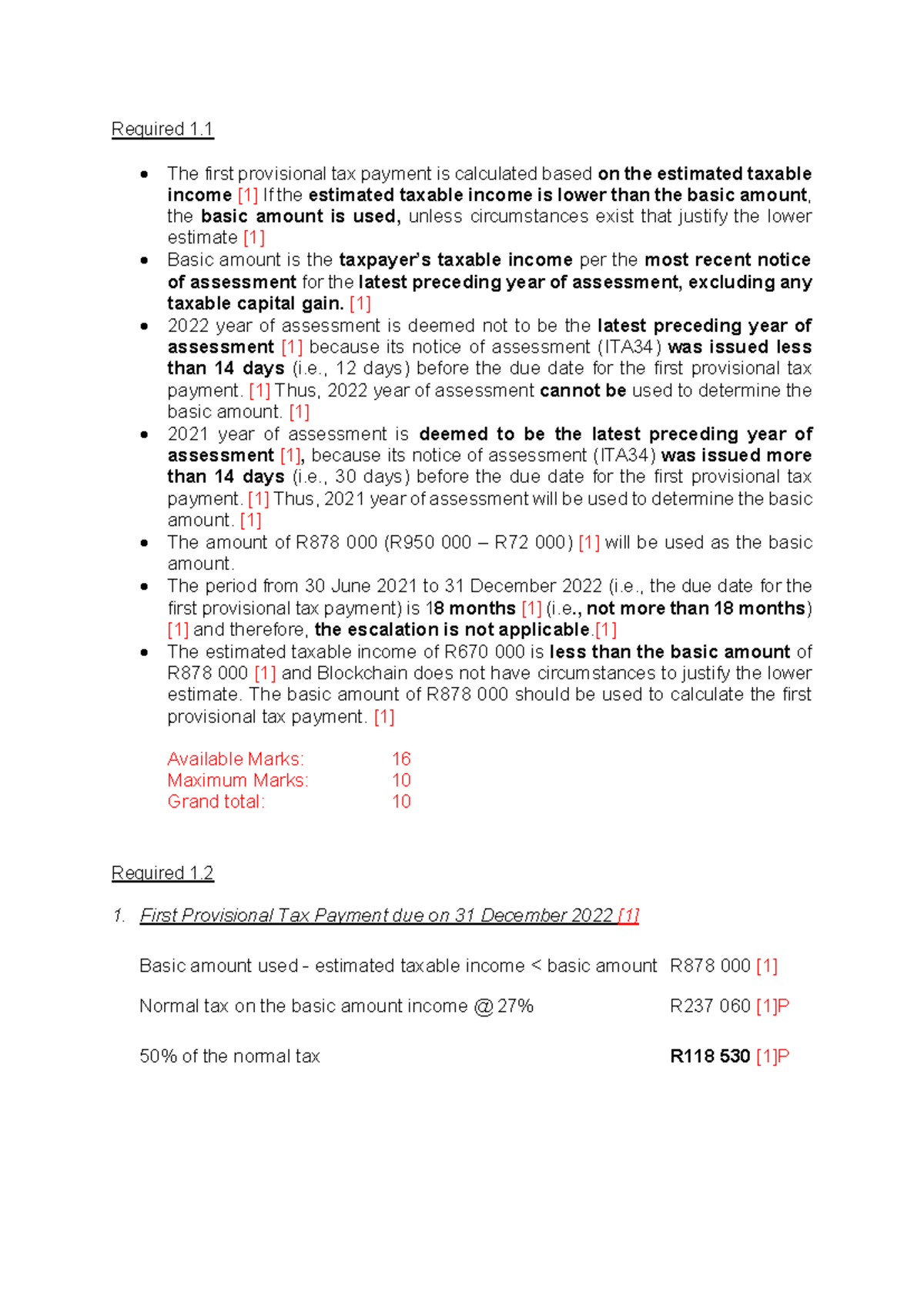Suggested Solutions to Provisional Tax TUT: First Provisional Payment ...