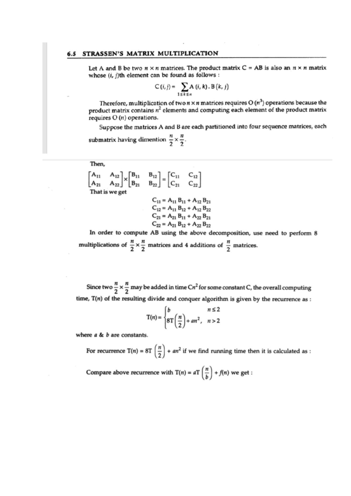 MATH 301 Lecture Notes: Strassen's Matrix Multiplication Method - Studocu