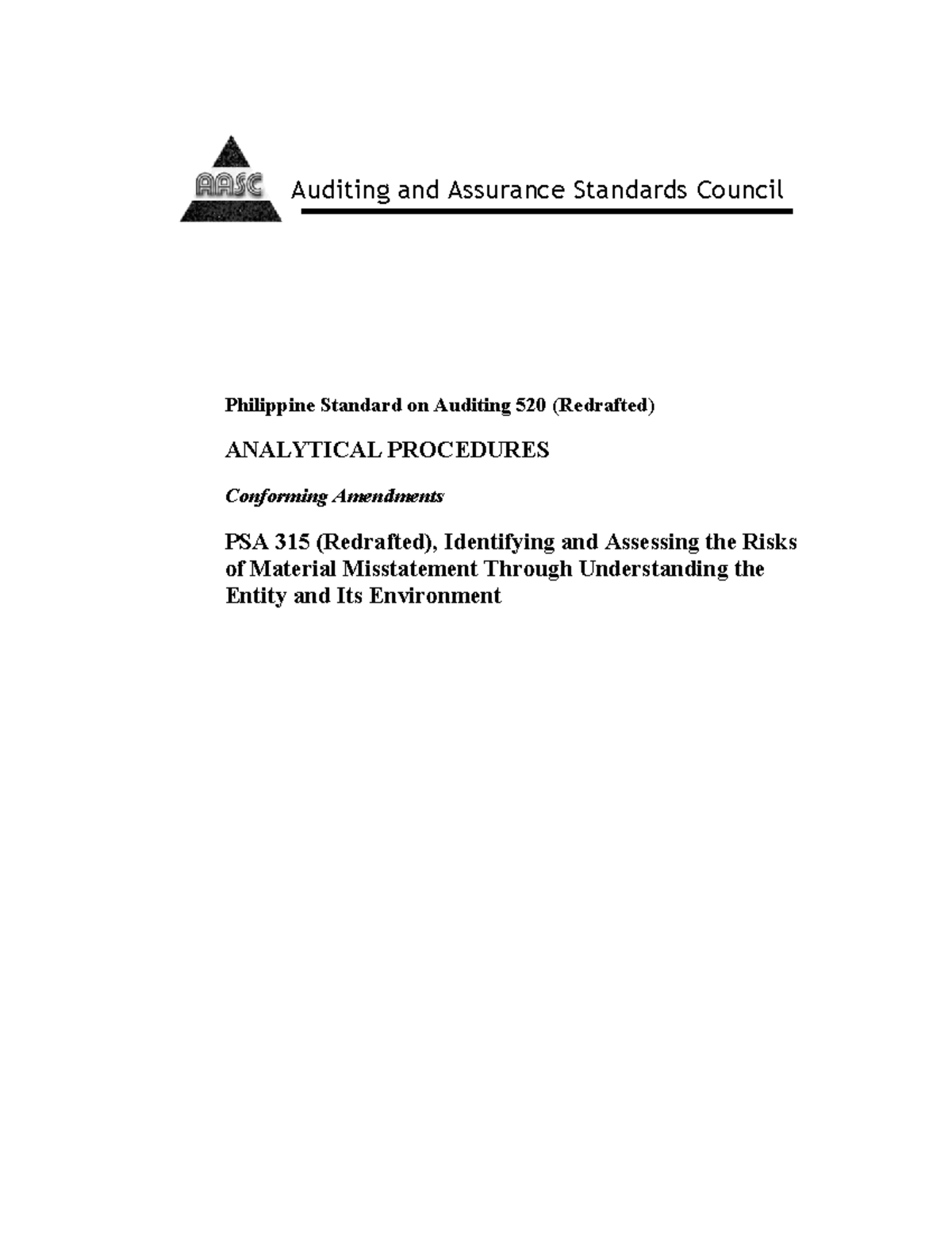 PSA 520 (Redrafted) Analytical Procedures Overview and Amendments - Studocu