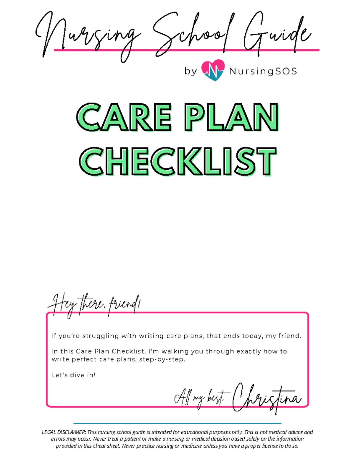 Nursing guide- plan of care - Nursing School Guide b y CARE PLAN CARE PLAN CHECKLIST CHECKLIST ...