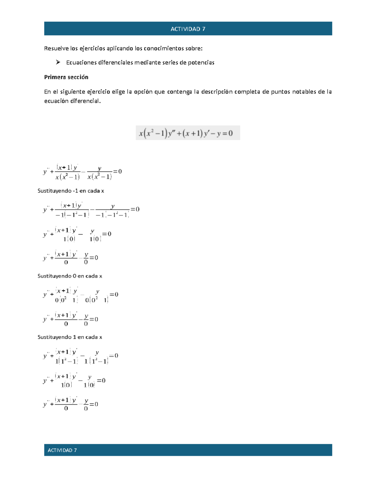 ACTIVIDAD 7: Ecuaciones Diferenciales y Series de Potencias - Studocu
