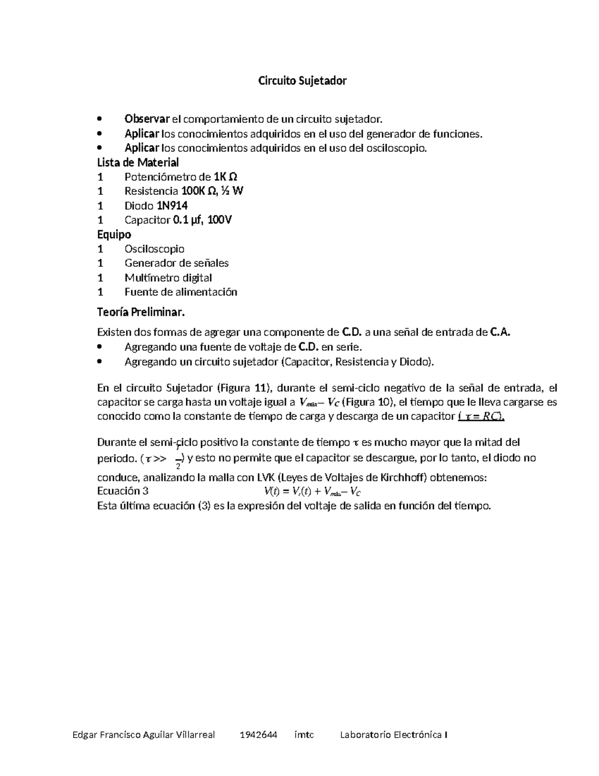 Circuito Sujetador practica 4 electronica 1 - Circuito Sujetador Observar el comportamiento de ...