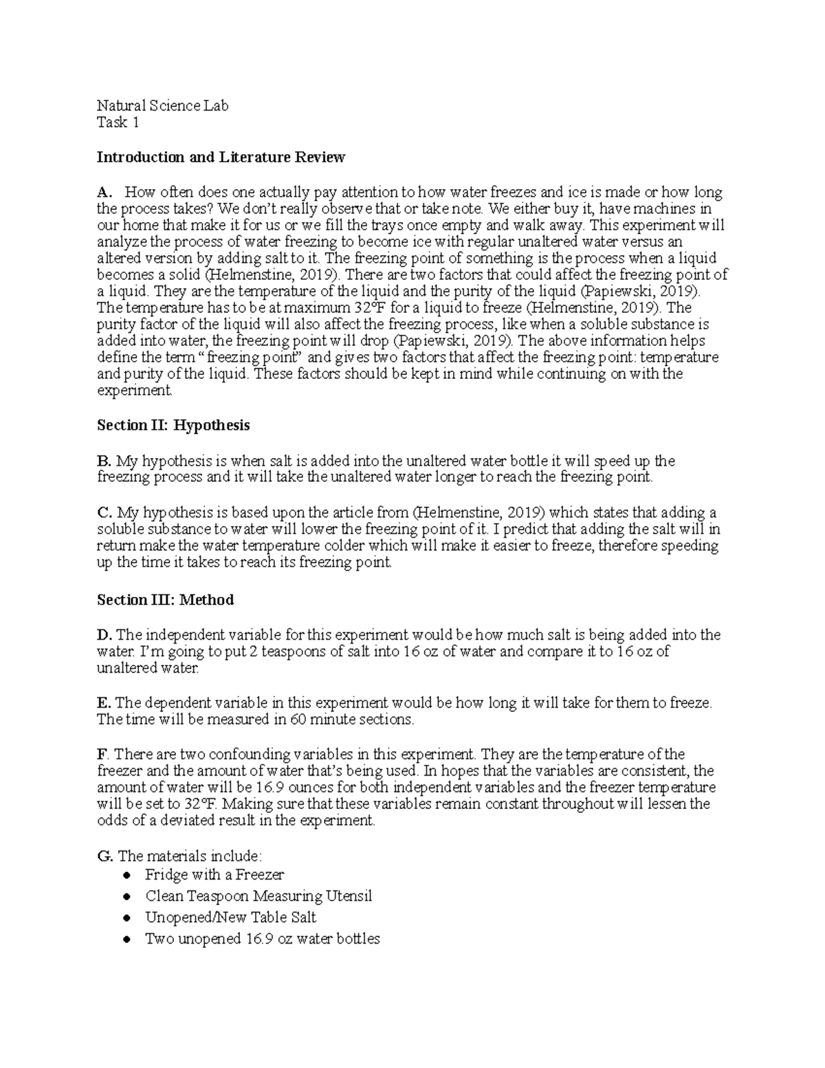 Natural Science Lab Assignment - Natural Science Lab Task 1 ...