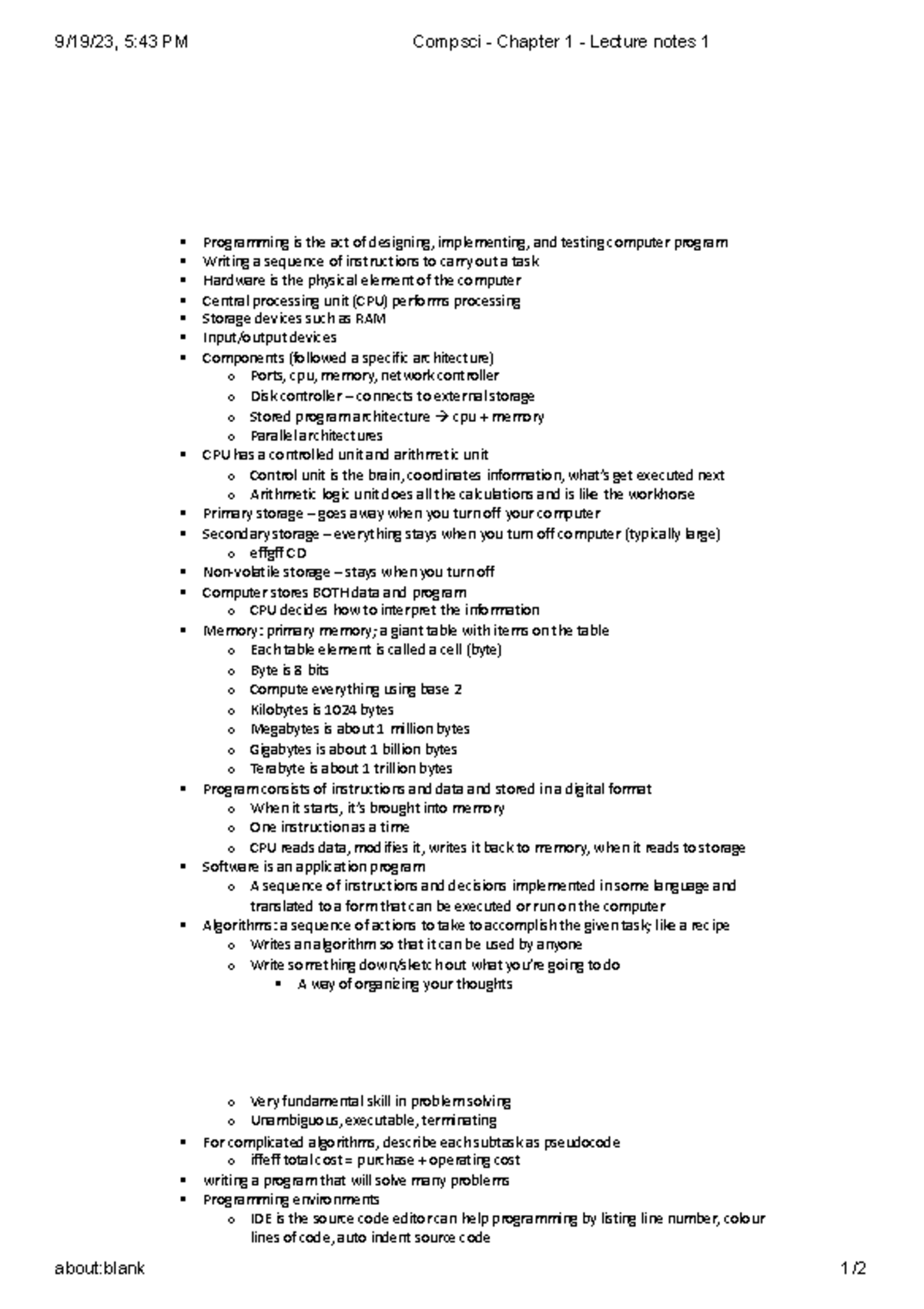 Compsci - Chapter 1 - Lecture notes 1 - 9/19/23, 5:43 PM Compsci ...