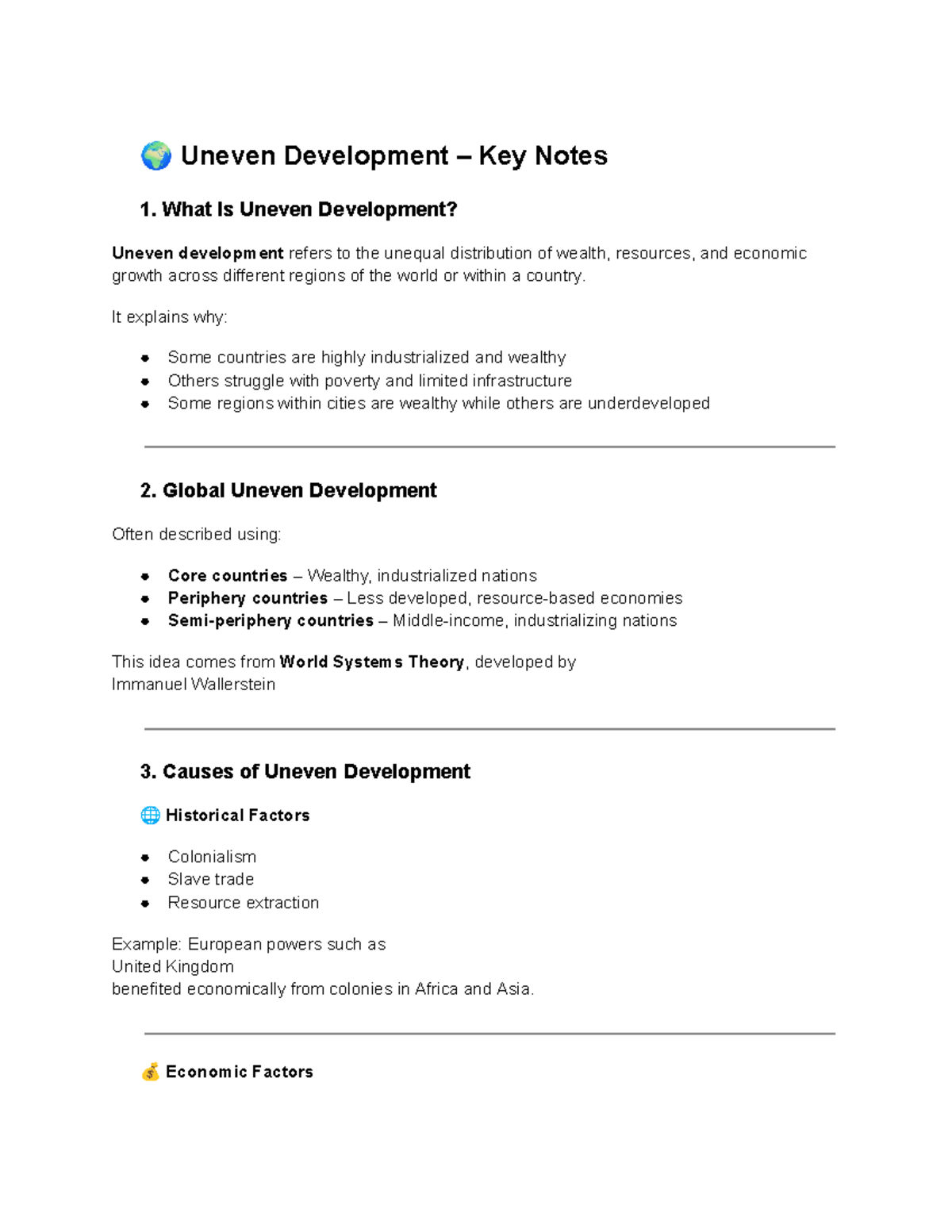 Uneven Development Key Notes: Understanding Global Disparities - Studocu
