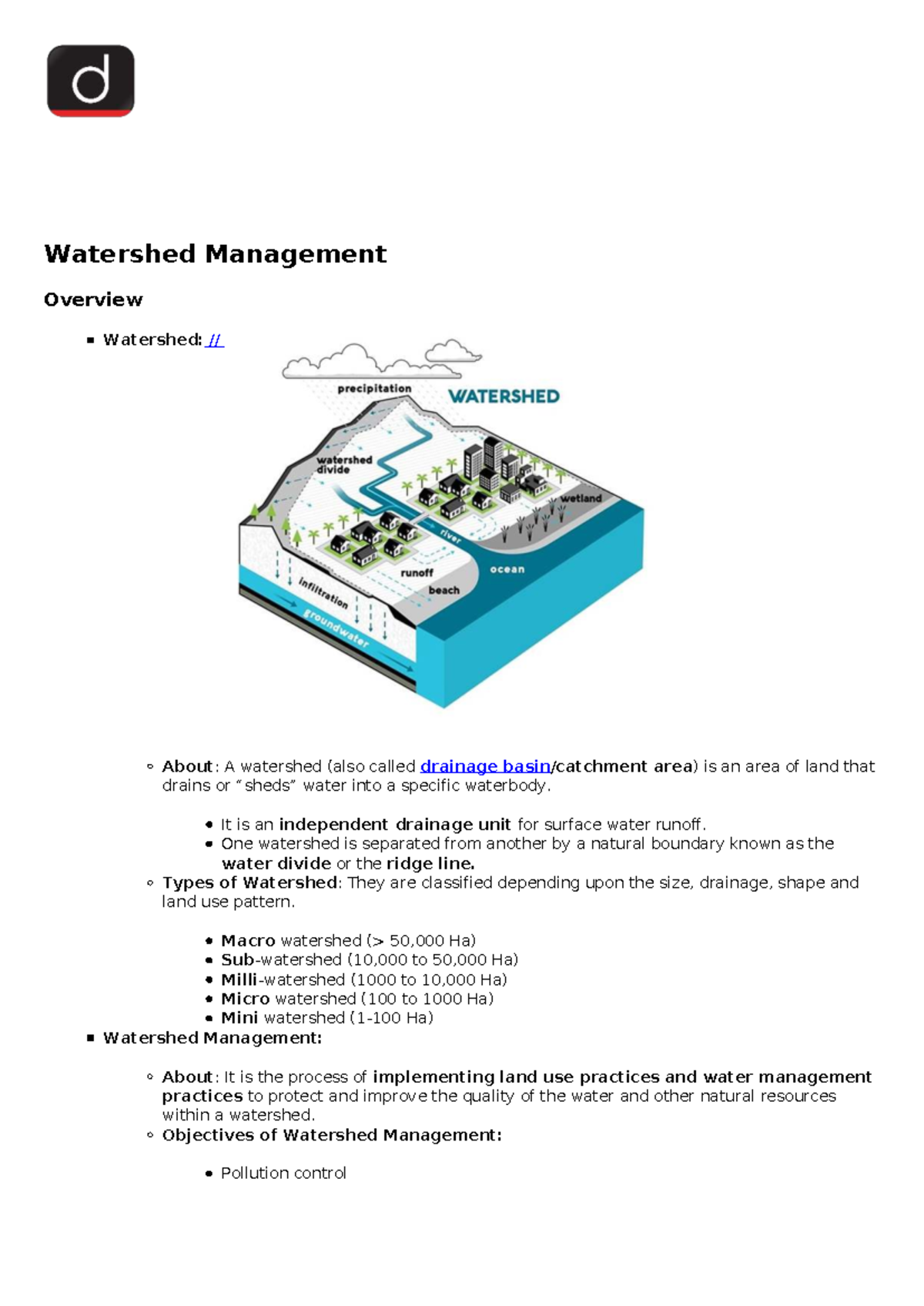 Watershed Management Overview: Key Concepts and Practices - Studocu