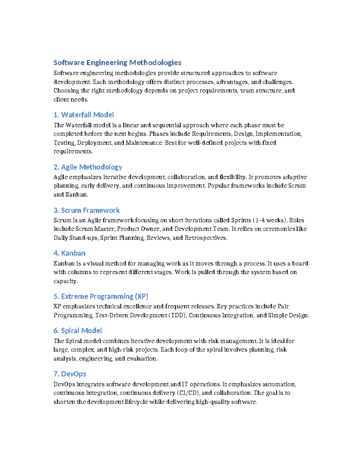 Software Engineering Methodologies: A Comprehensive Overview - Studocu