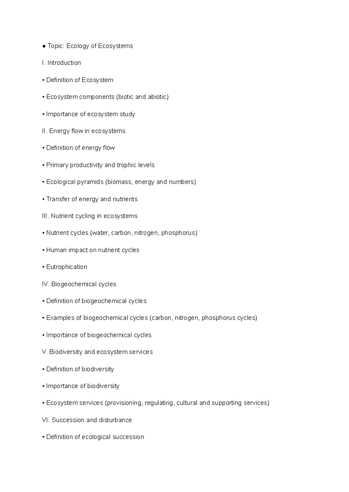 Ecosystem Ecology: Lecture Notes & Key Concepts (Final Exam) - Studocu