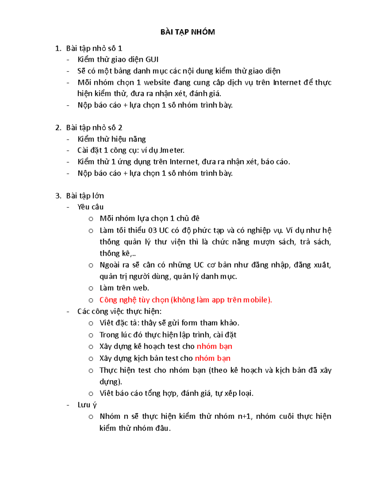 Bai tap nhom - Bai tap nhom - BÀI TP NHÓMẬ Bài t p nh sốố 1ậỏ Ki m th giao di n GUIểửệ Sẽẽ có m ...