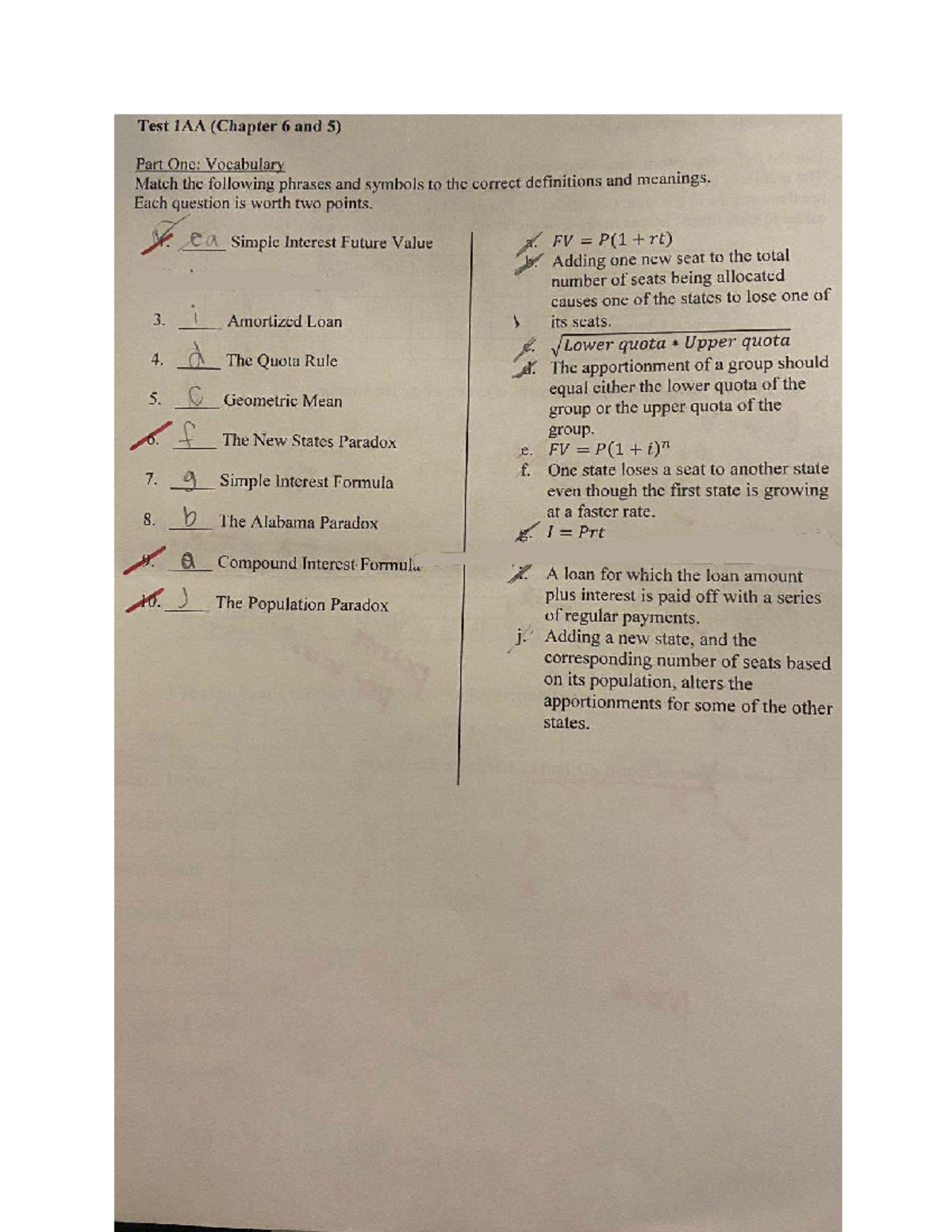 Test 1AA: Vocabulary Matching for Chapters 5 & 6 - Studocu