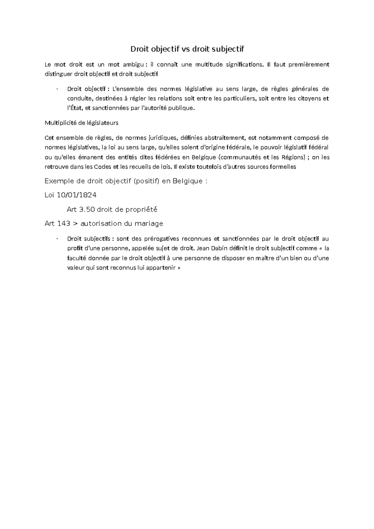 Droit Objectif vs Droit Subjectif : Distinctions et Exemples - Studocu