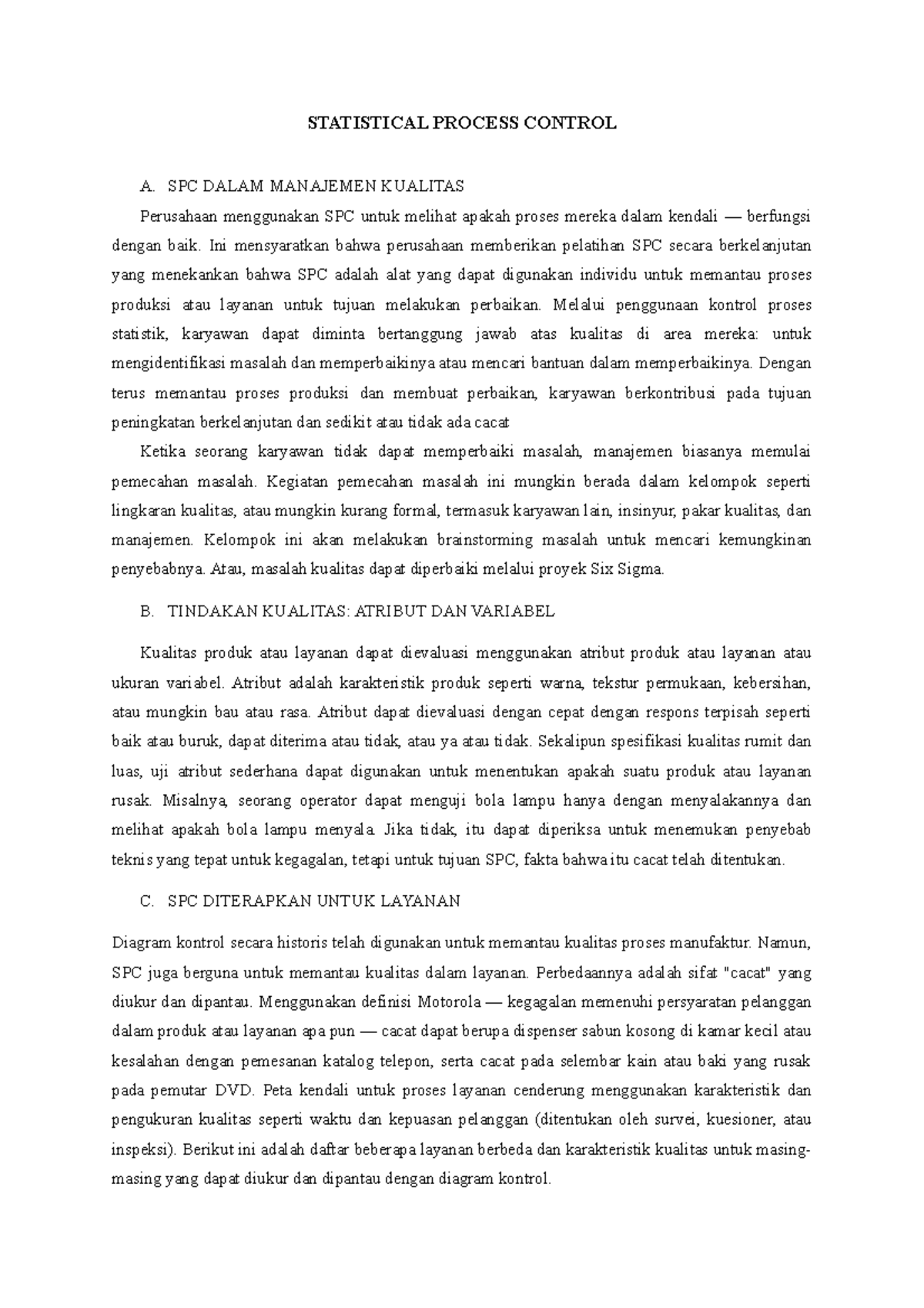 Manajemen Operasi - Statistical Process Control - STATISTICAL PROCESS ...
