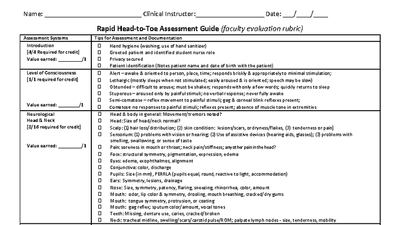 NUR 101: Rapid Head to Toe Assessment Guide for Clinical Evaluation ...