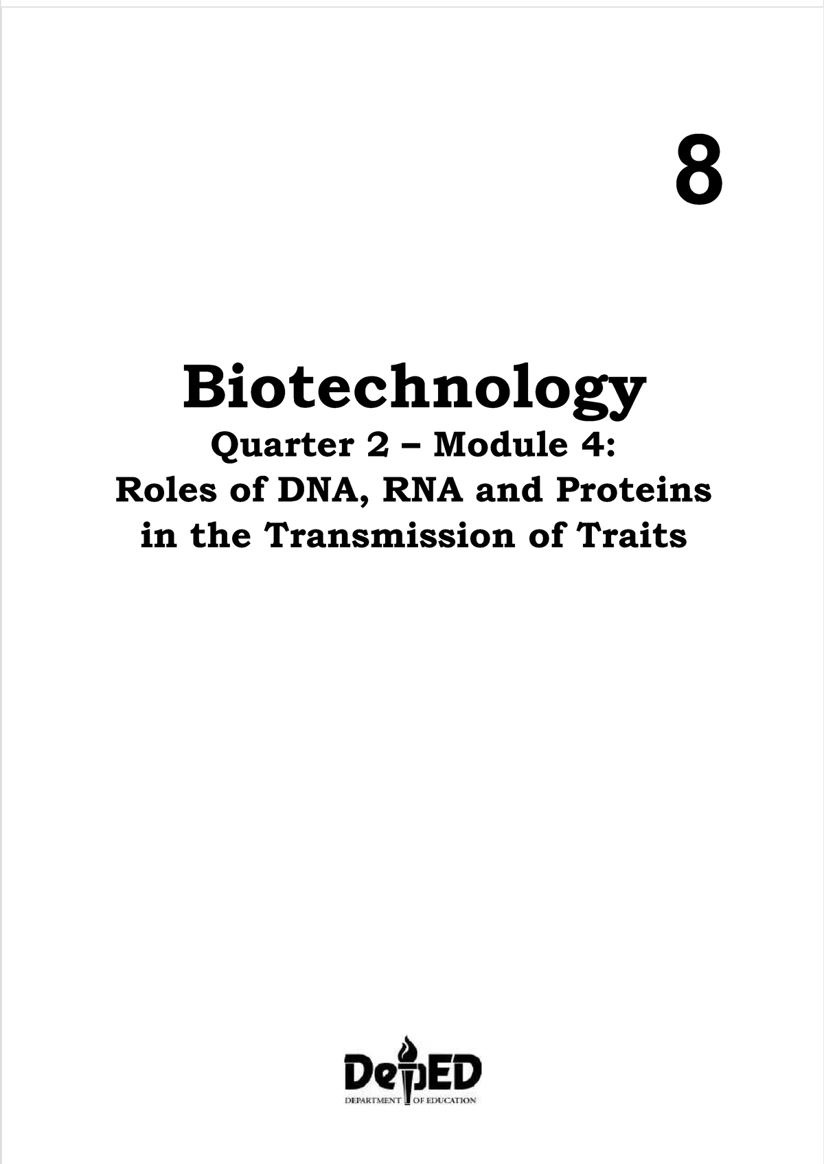 Biotechnology Grade 8 Q2 Module 4: DNA, RNA & Proteins in Traits - Studocu