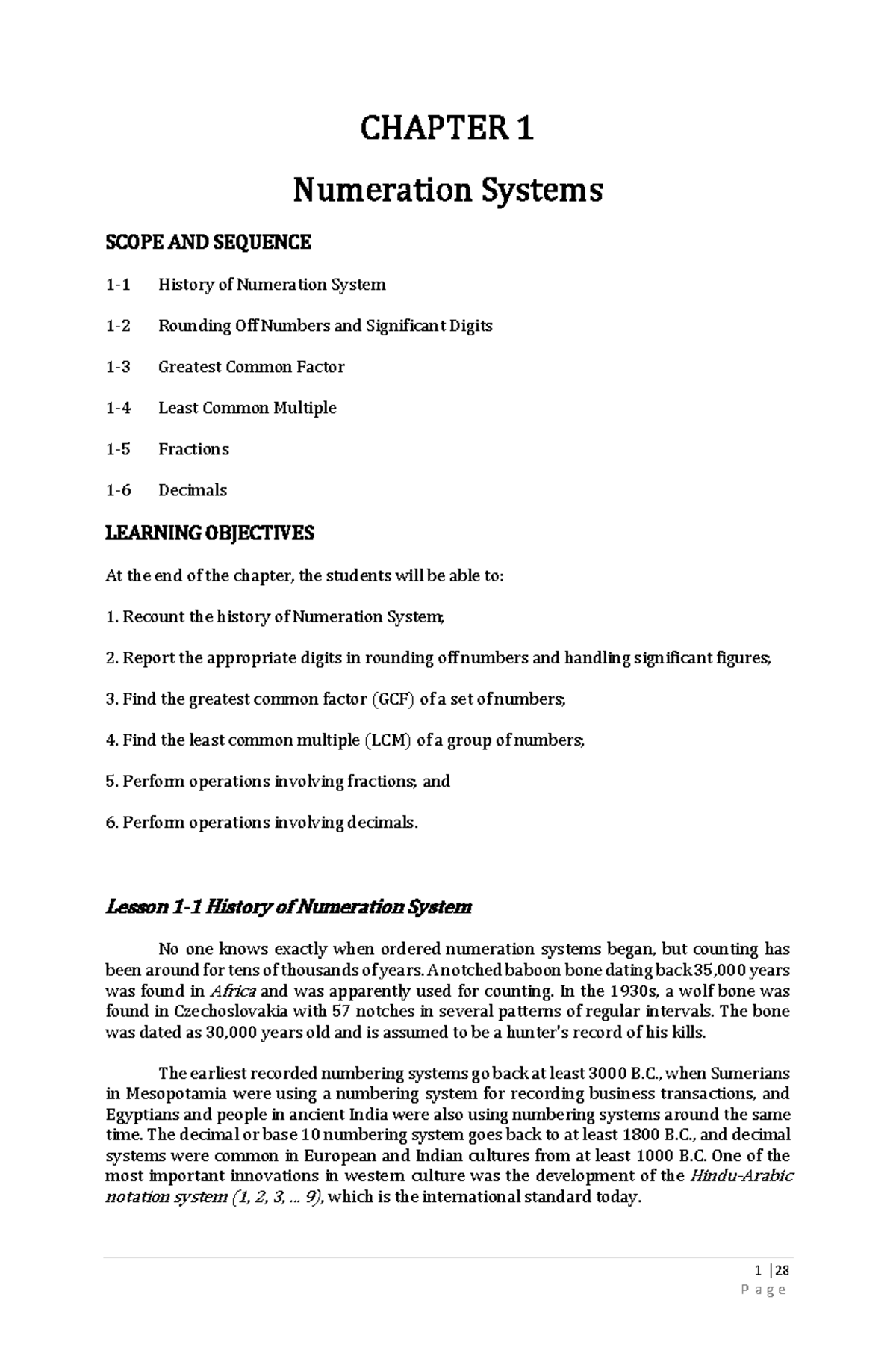 Numeration Systems Module - 1 | CHAPTER 1 Numeration Systems SCOPE AND SEQUENCE 1-1 History of ...