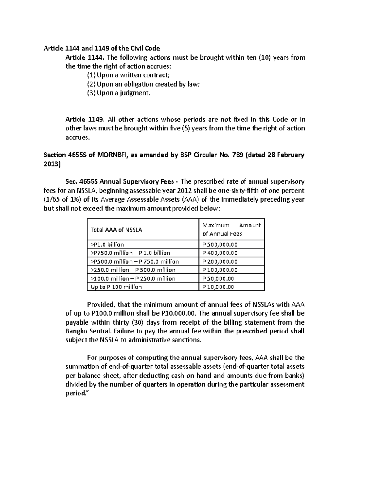 Analysis of Articles 1144 & 1149 of the Civil Code - Studocu