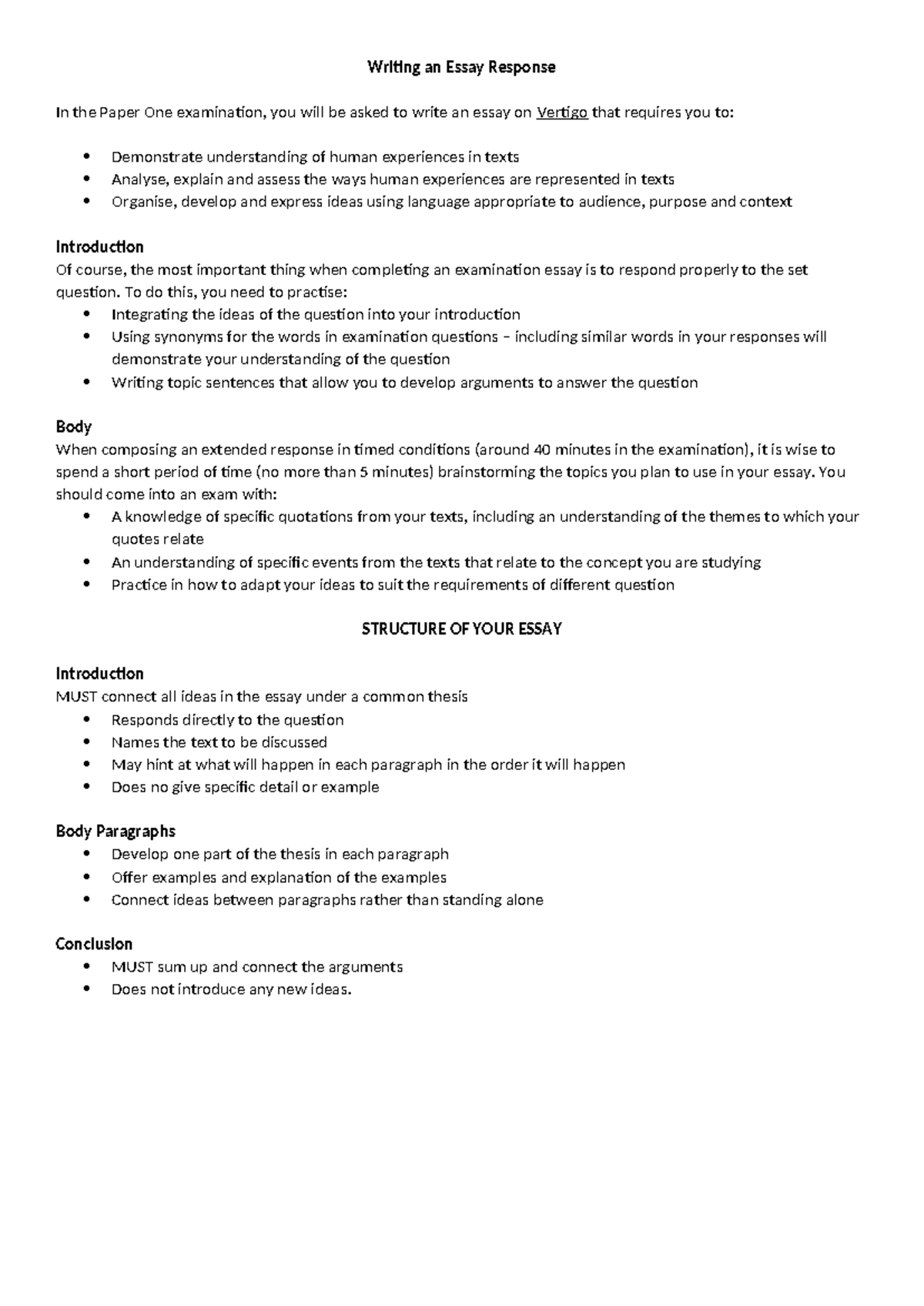 Essay Notes: Writing on Vertigo - Common Module Exam Tips - Studocu
