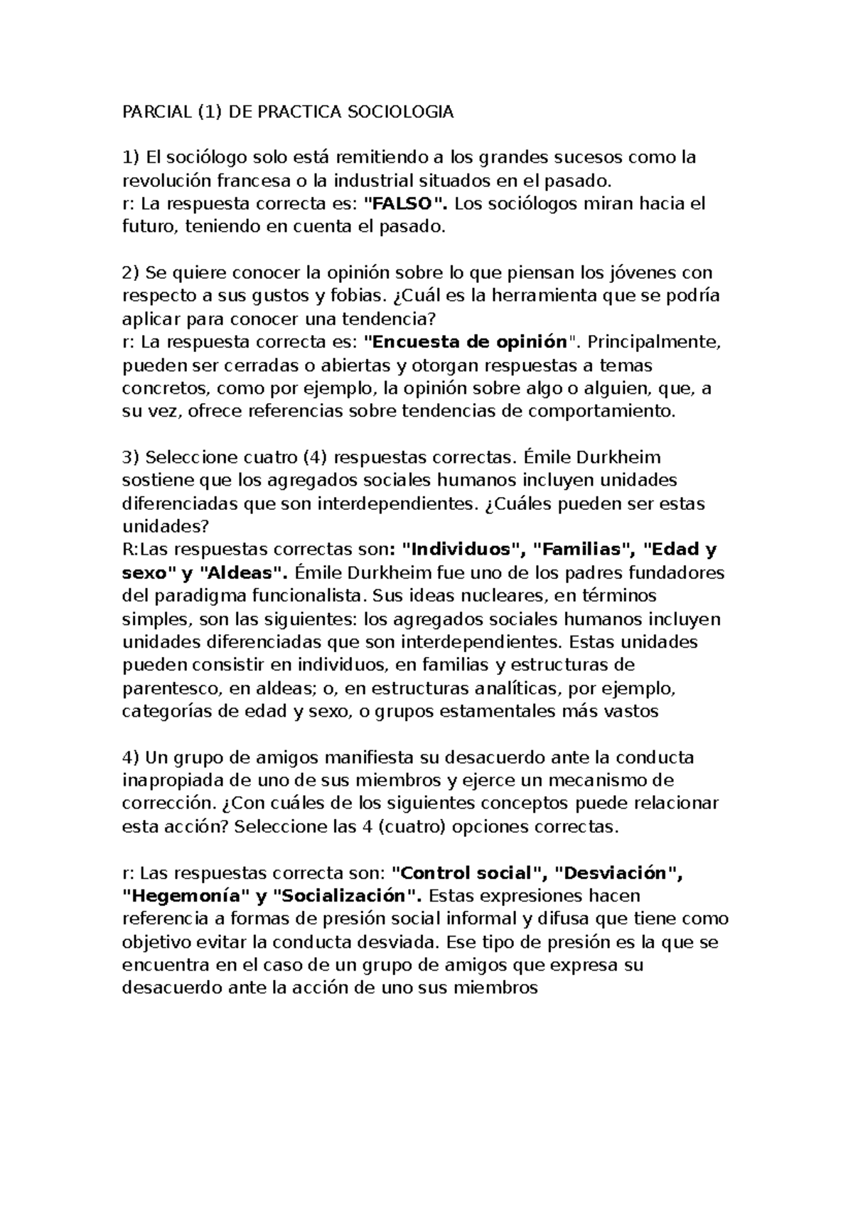 Parcial 1 de Sociología: Respuestas y Conceptos Clave - Studocu