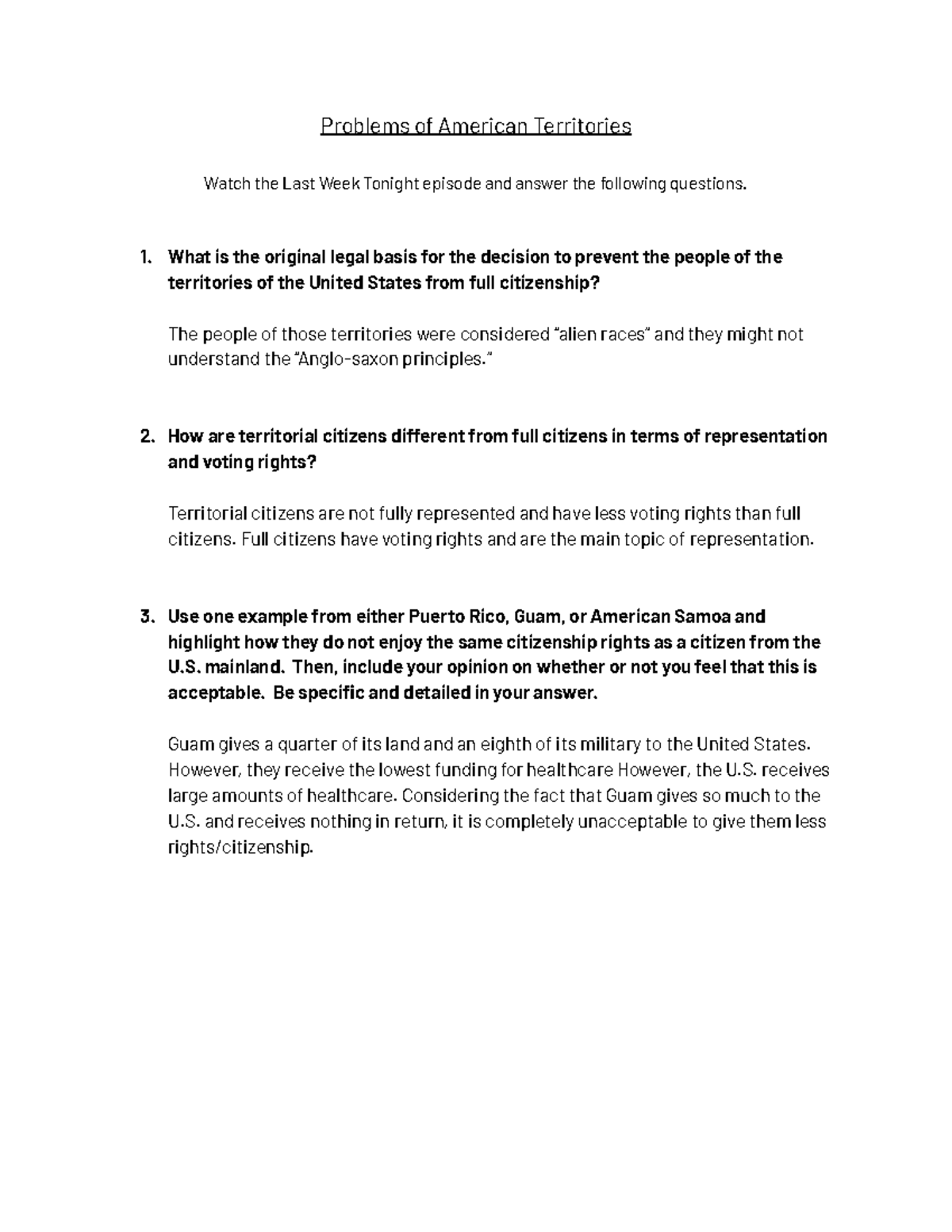 U.S. Territories Questions - Problems of American Territories Watch the ...