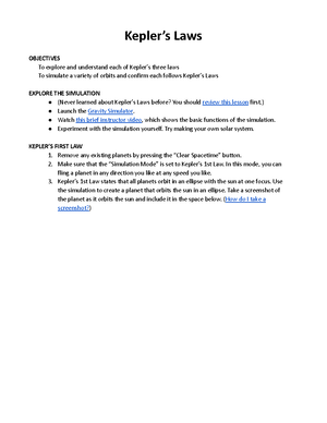 Copy of Kepler's Laws - LAb assignment - Kepler’s Laws OBJECTIVES To explore and understand each ...