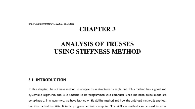 05 CHAPTER 3 STIFFNESS METHOD FOR TRUSS ANALYSIS - Studocu
