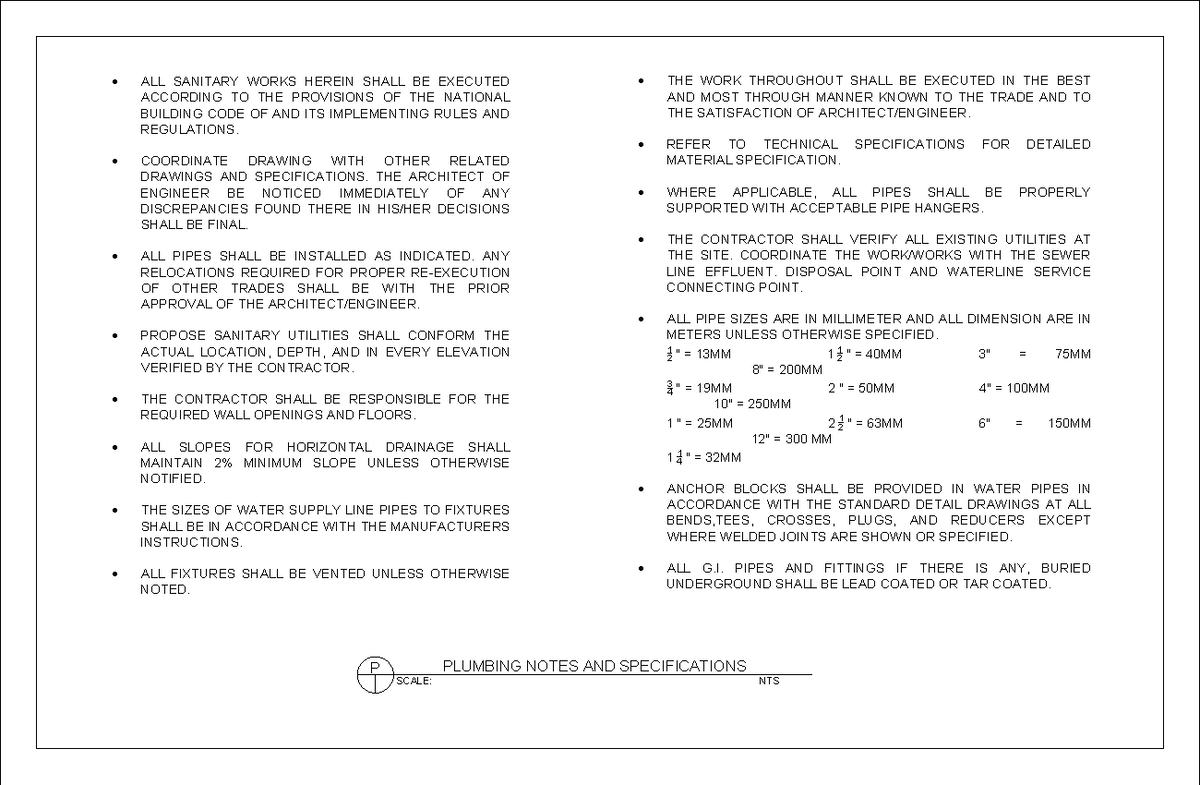 Plumbing Specifications and Notes for Code P - Construction Standards ...