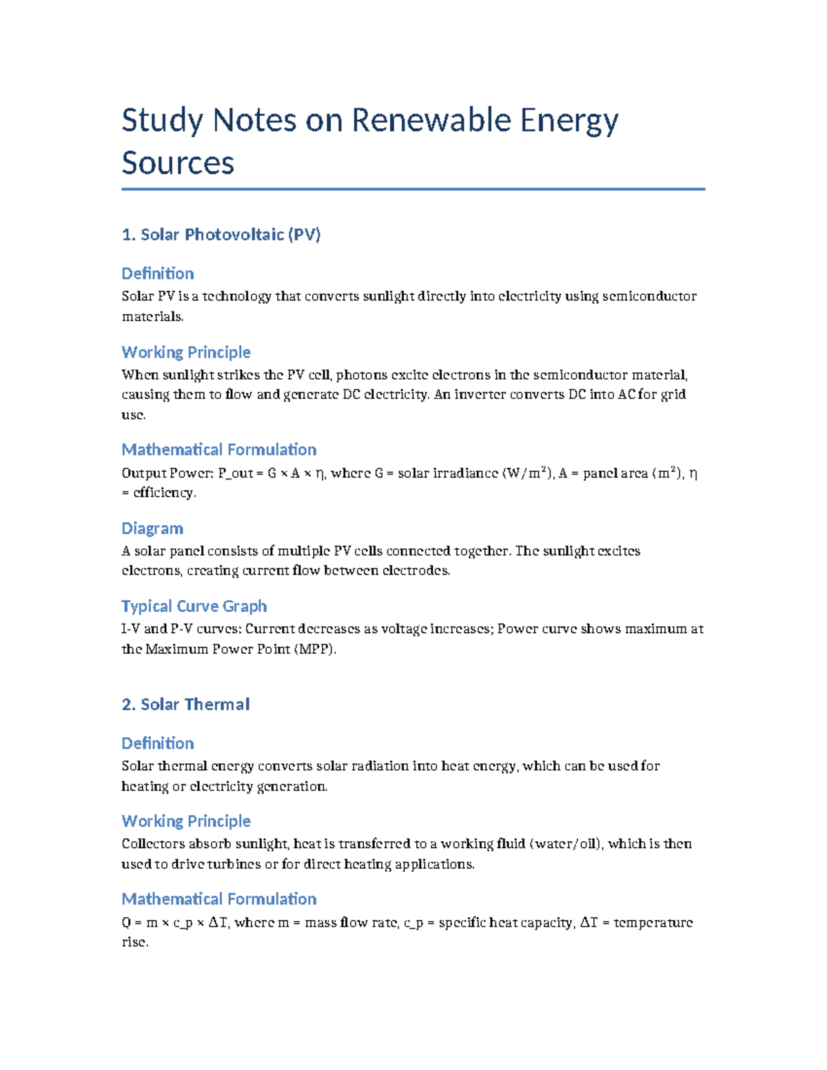 Renewable Energy Study Notes (ENGR 101) with Worked Examples - Studocu